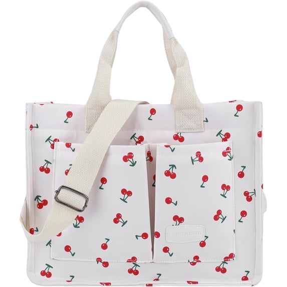 Zhengup Women's Canvas Tote Bag with Pocket Zipper Cute Single Cherry ...