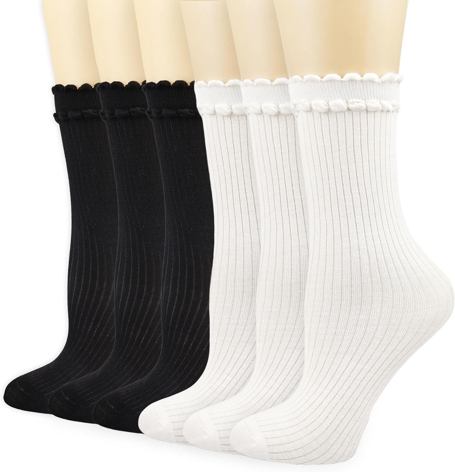 Zhengup Women's Crew Socks, Breathable Thin Cotton Cute Scalloped Edges ...