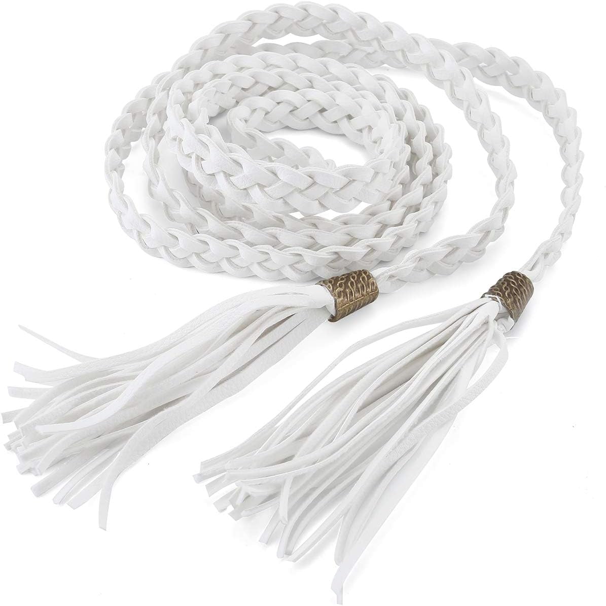 Zhengup Women's Tassel Braided Rope Belt PU Leather Waist Belt Thin ...