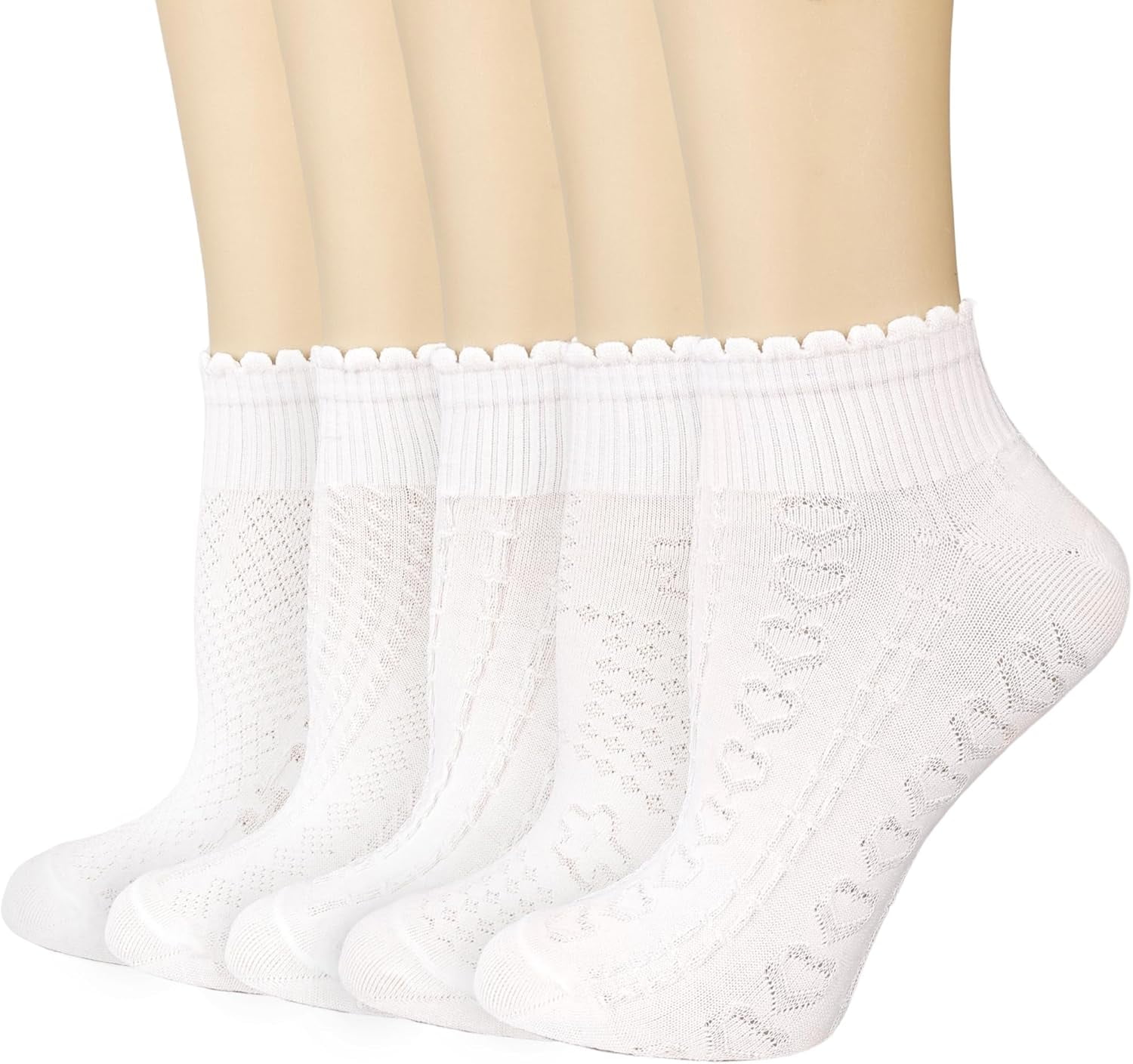 Zhengup Womens Ankle Socks,Low Cut Casual Ruffle Socks Knit Cotton Breathable Mesh Cute Lace ...