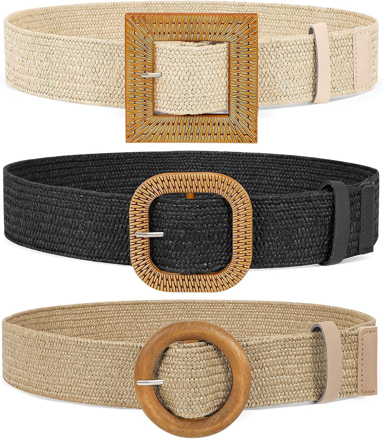 Zhengup Woven Belt for Women Straw Elastic Stretch Waist Belt Boho ...