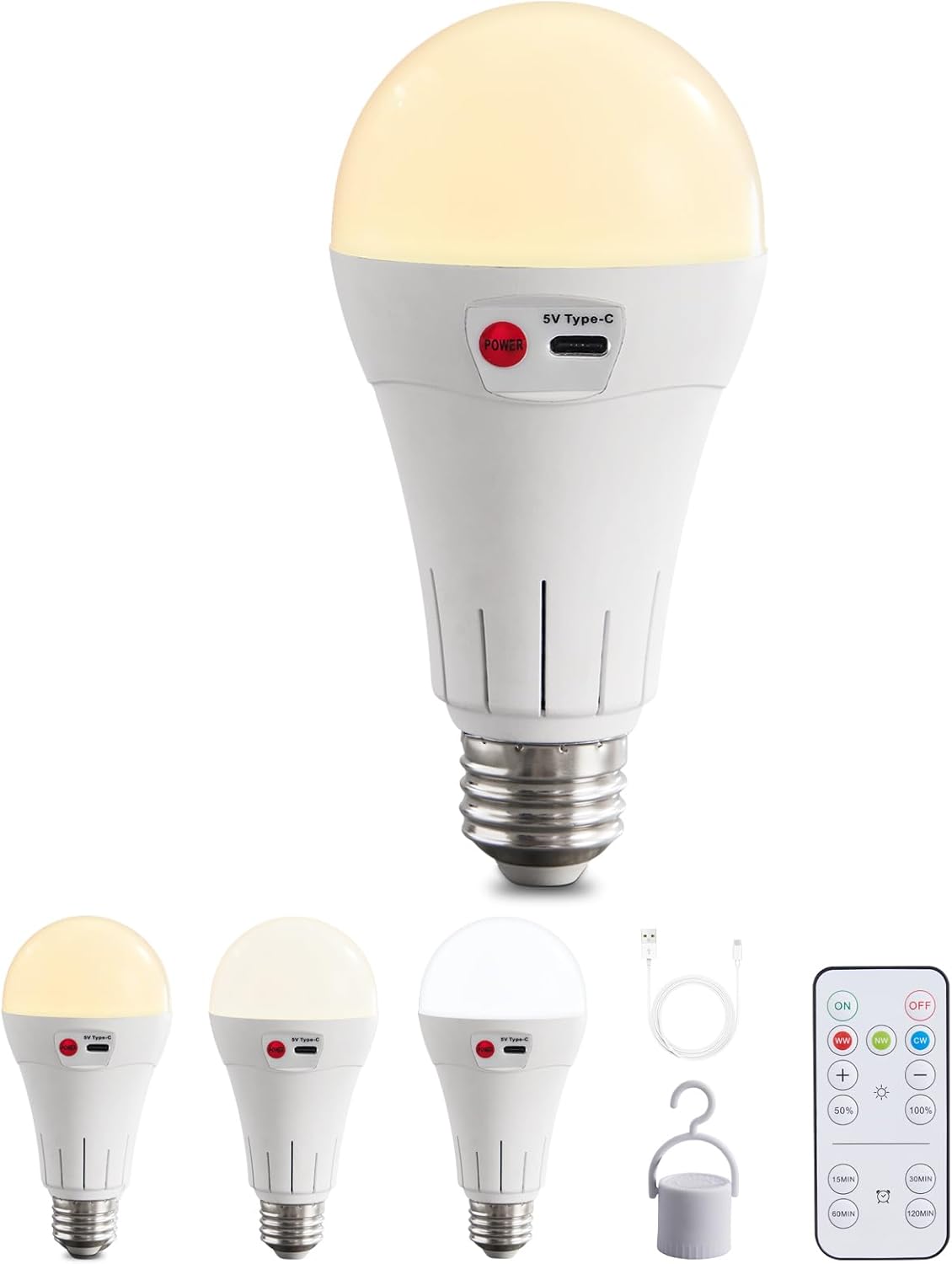Zhenhe1 Pack Wireless Rechargeable Battery Operated Light Bulbs With ...