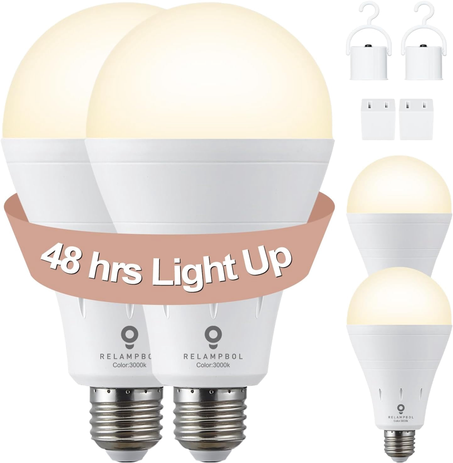 Zhenhe4 Pack Rechargeable Emergency Light Bulb Battery Operated Power ...