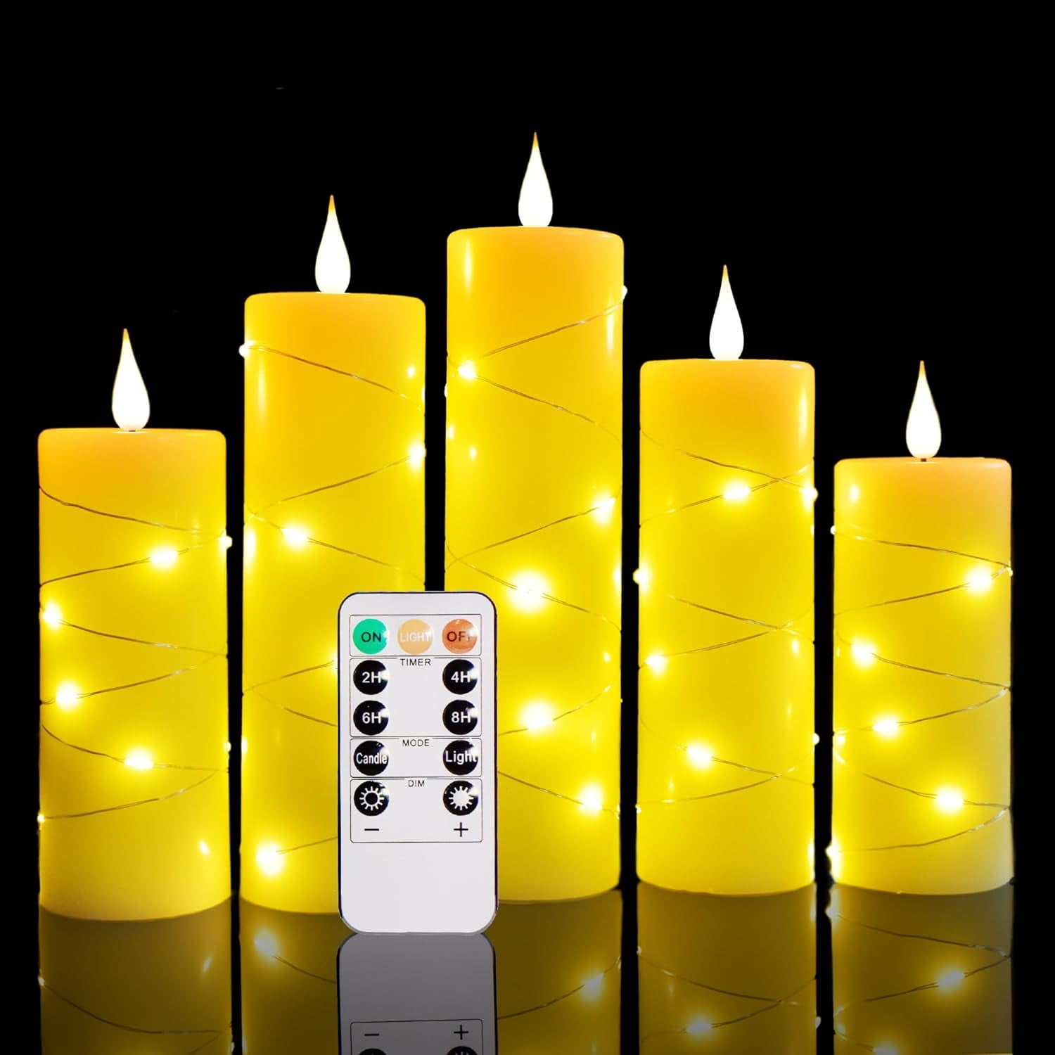 Zhenhe5Pcs Flickering Flameless Candles With Embedded String Lights ...