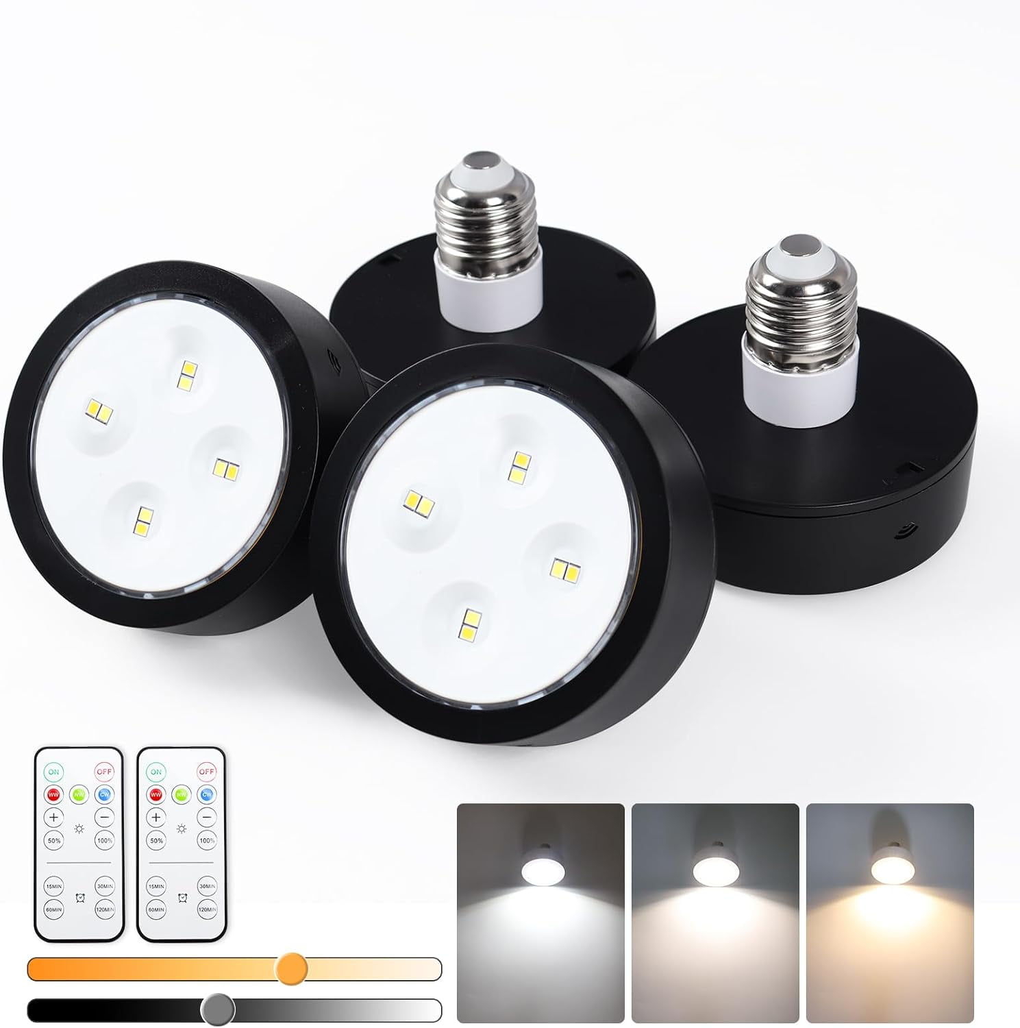 ZhenheBlack Battery Light Bulb, Battery Operated Puck Lights With ...