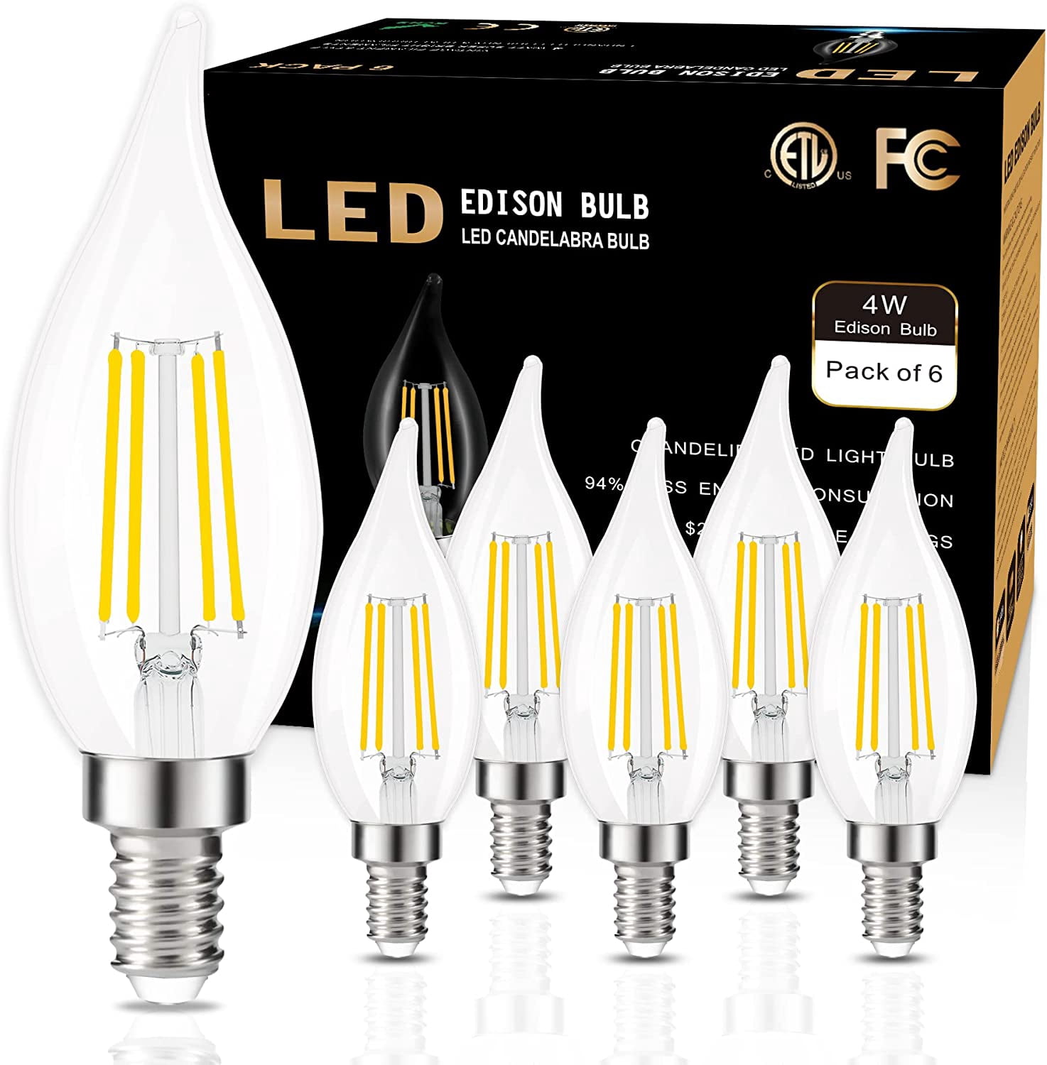 ZhenheE12 Candelabra Led Bulb Dimmable, 60W Equivalent 4000K Daylight ...