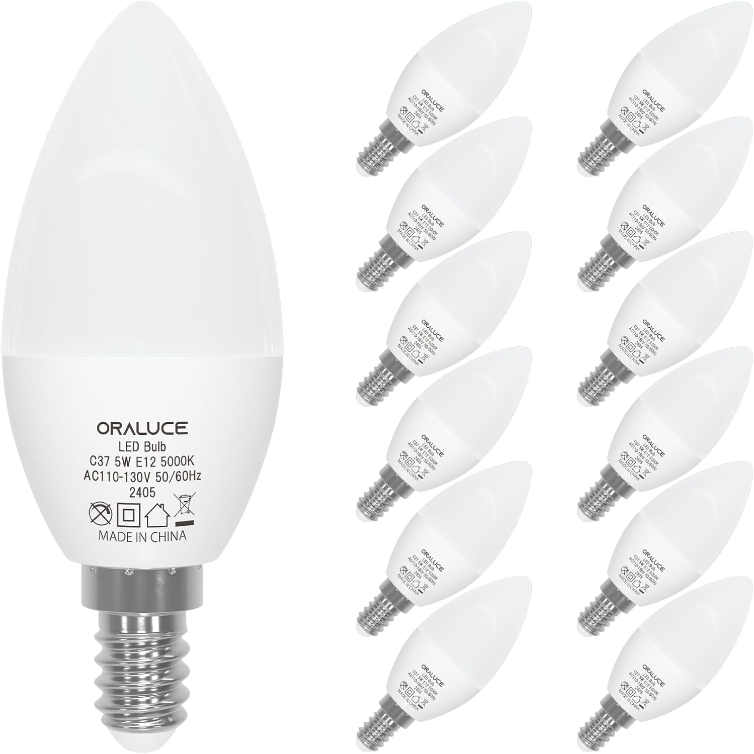 ZhenheE12 Led Bulb 40 Watt Equivalent, 5000K Daylight White Candelabra ...