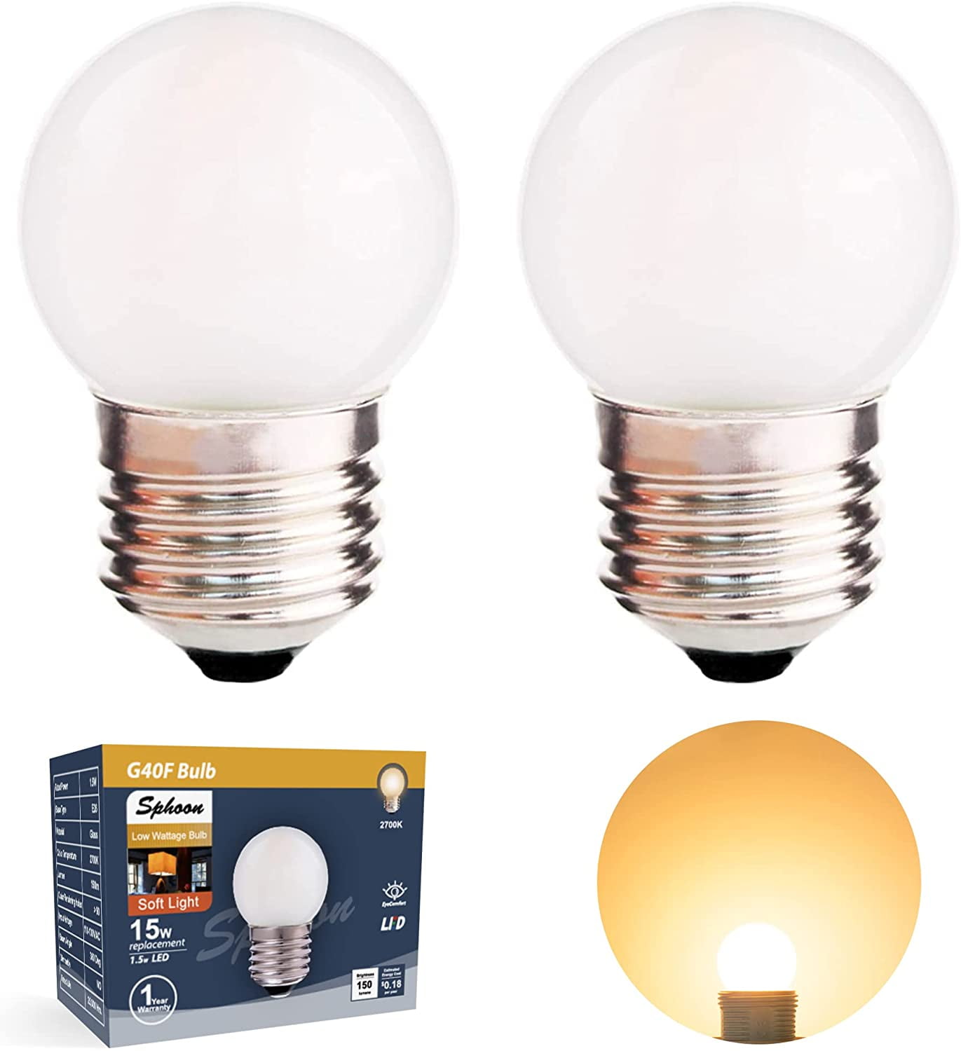 ZhenheG40 1.5W Low Wattage Led Bulb Equivalent 15 Watt Standard E26 ...