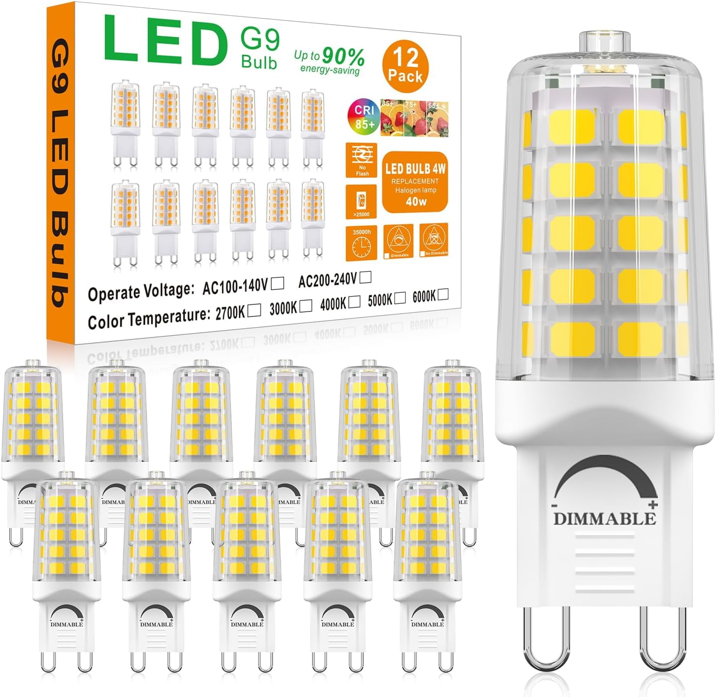 ZhenheG9 Led Bulb Dimmable 4W, 40 Watt T4 G9 Halogen Equivalent, 4000K Neutral White, 120V No ...