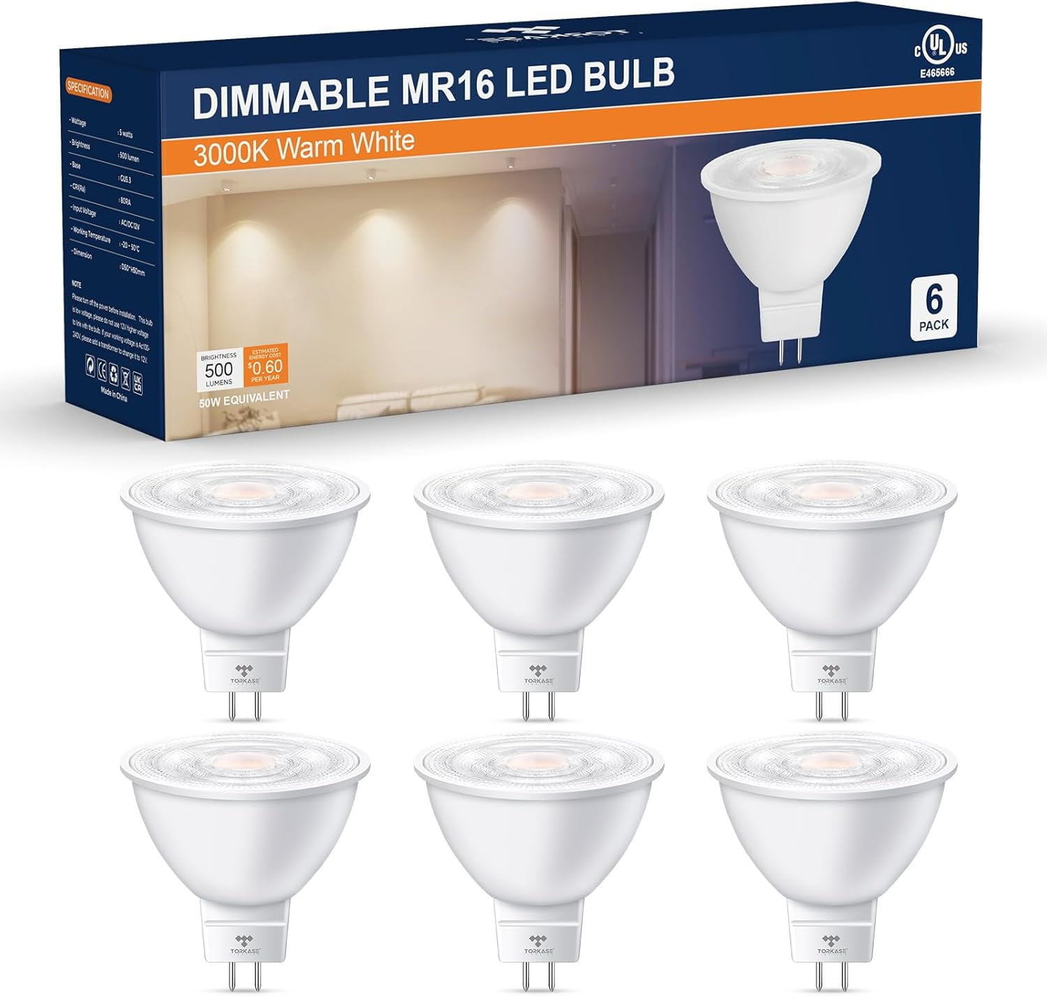 ZhenheMr16 Led Bulbs Dimmable 6 Pack, 50W Halogen Equivalent, 5W Gu5.3 ...