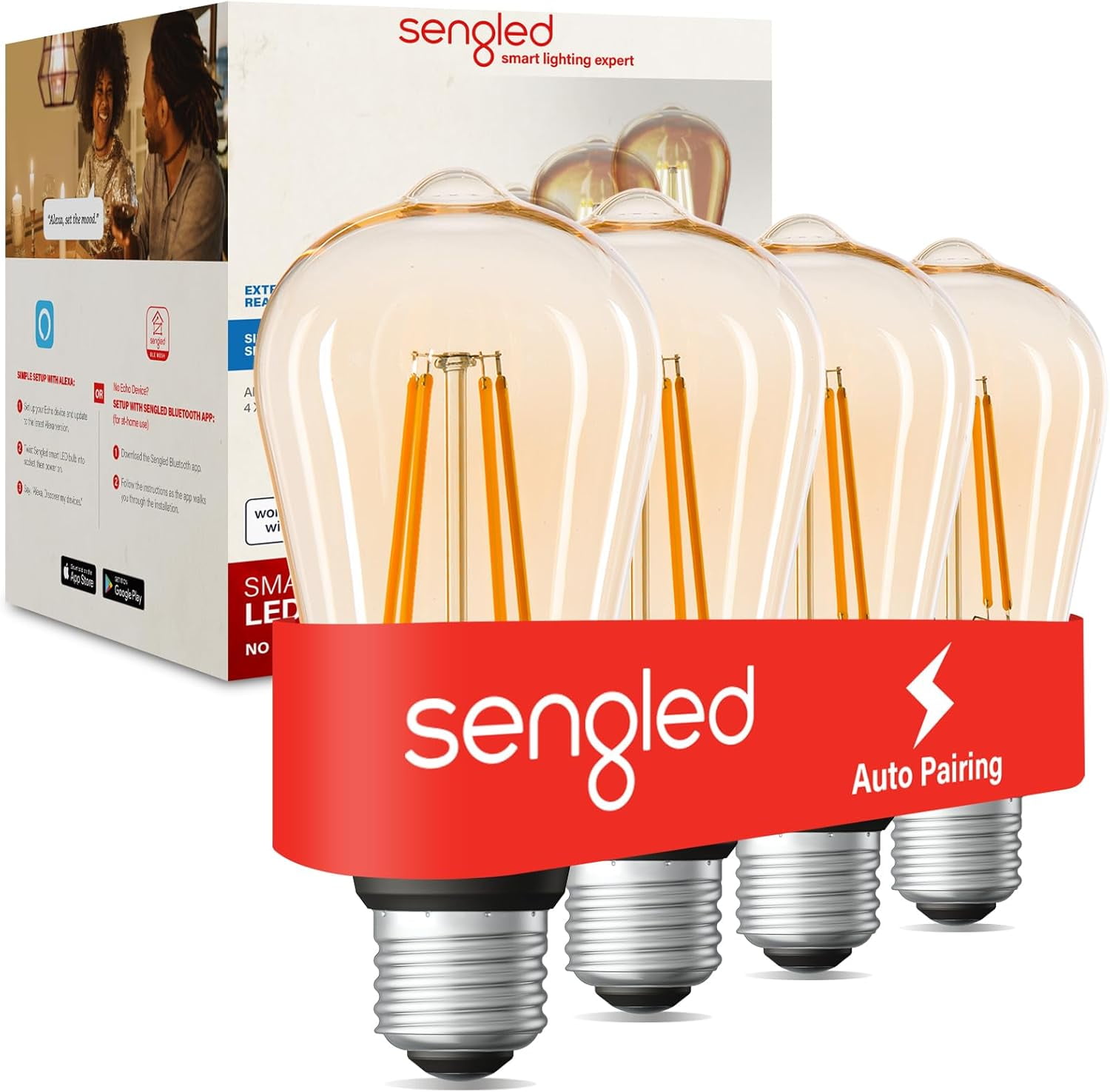 ZhenheSmart Edison Bulbs, S1 Auto Pairing With Alexa Devices, Vintage ...