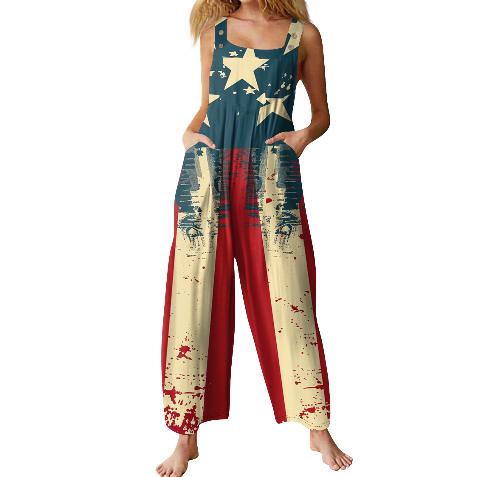Zhensanguo 4th Of July Overall Women Independence Day American Flag ...
