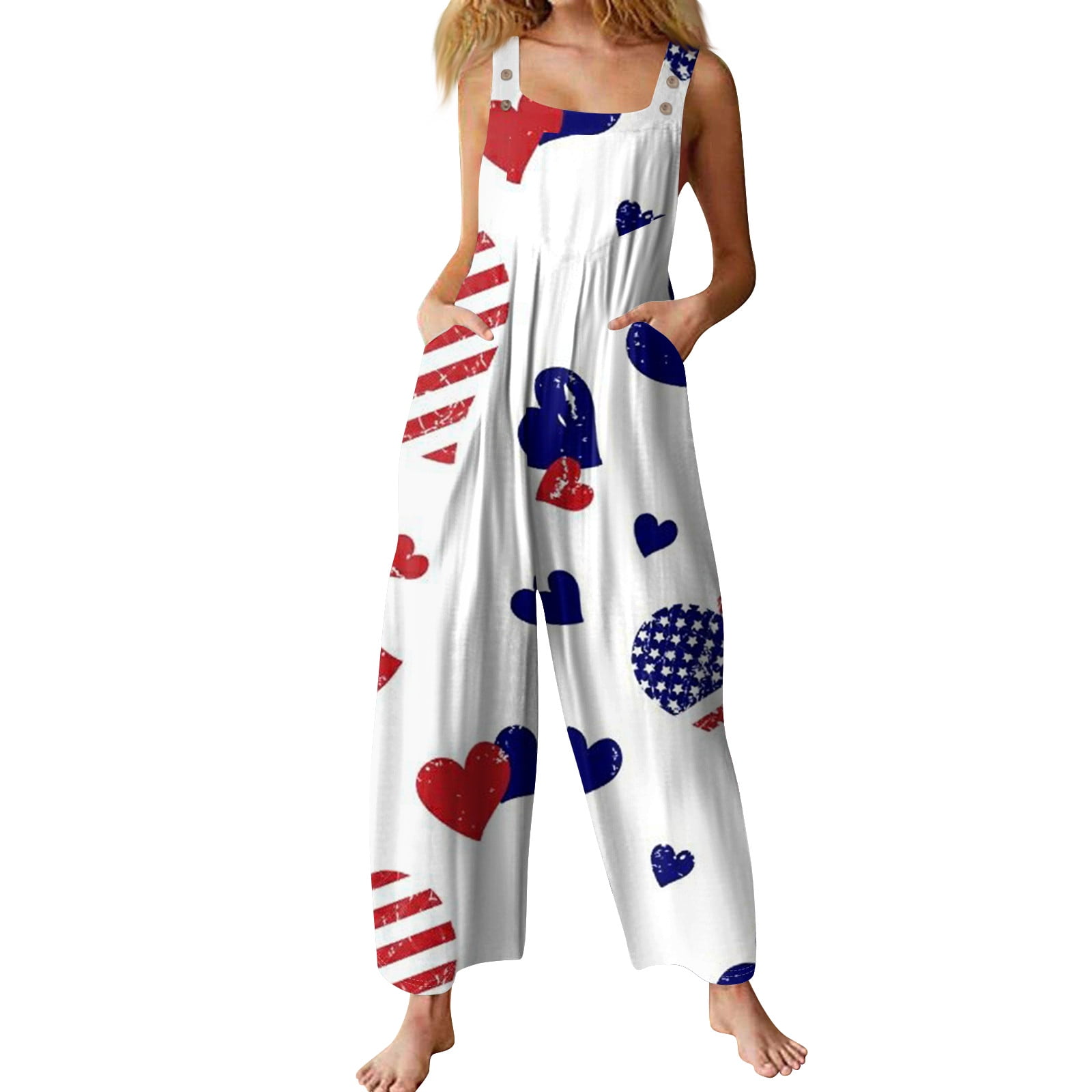 Zhensanguo 4th Of July Overalls Women Patriotic American Flag Rompers ...