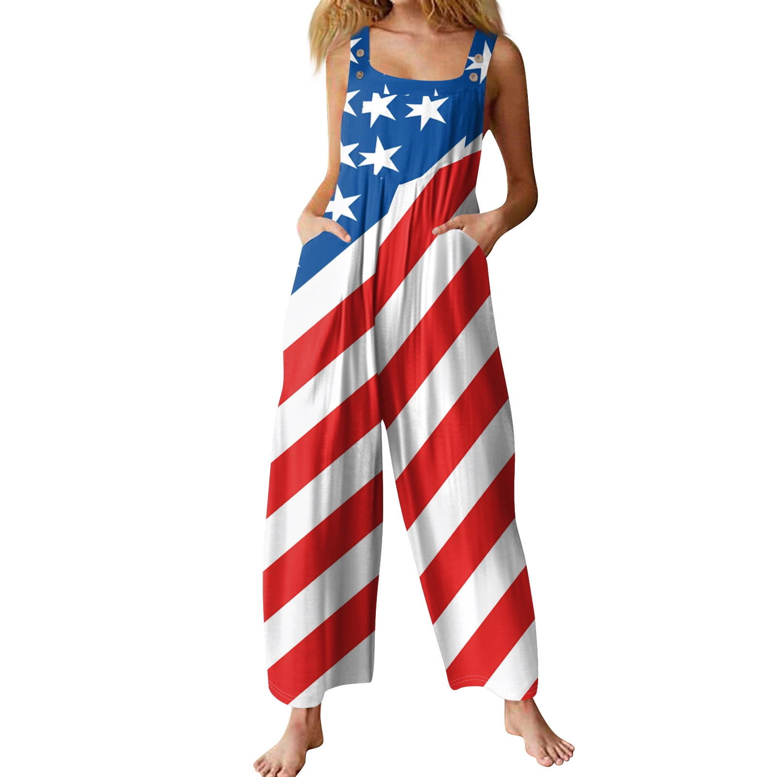 Zhensanguo 4th Of July Overalls Women Independence Day Stars Stripes ...