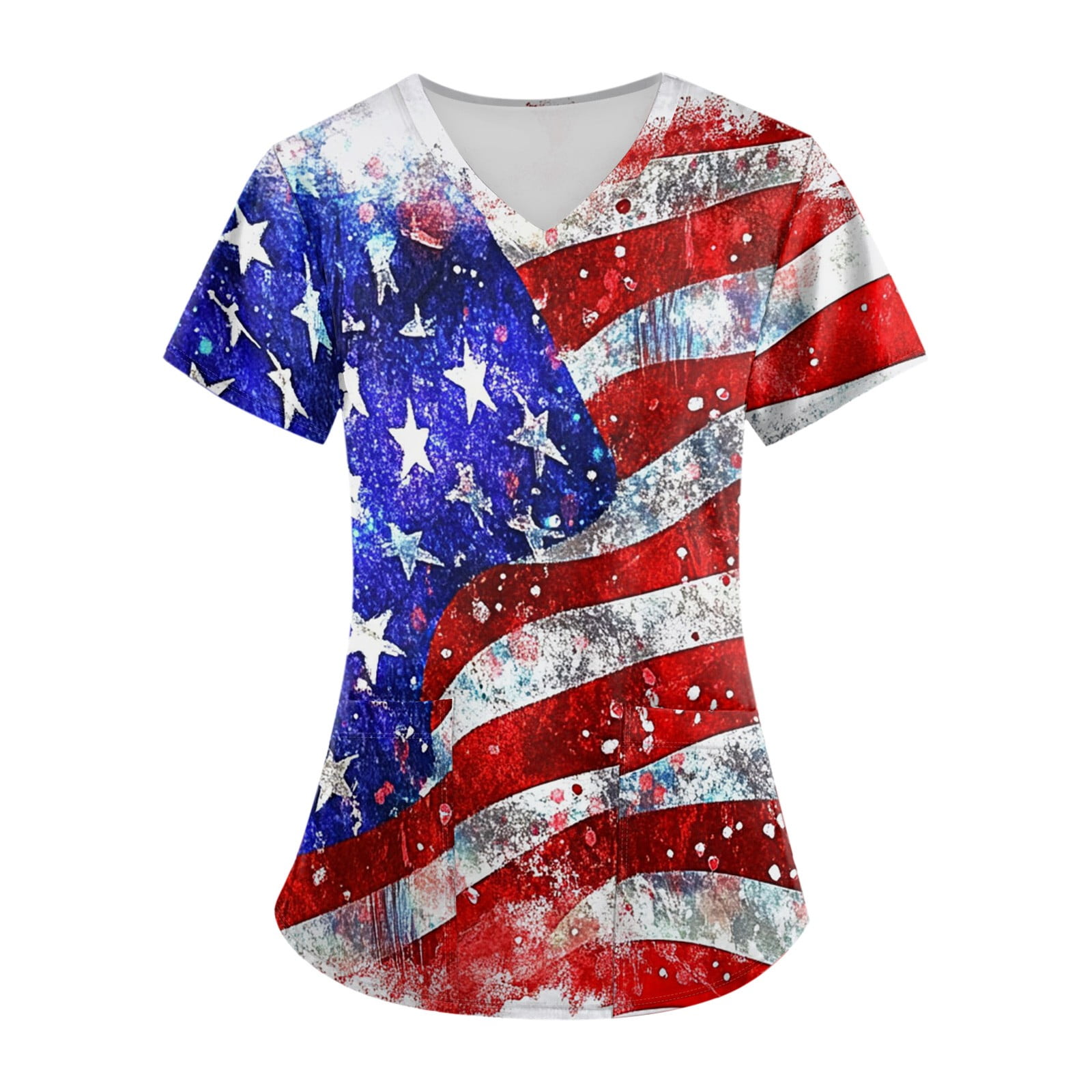 Zhensanguo 4th Of July Scrub Independence Day V Neck American Flag ...