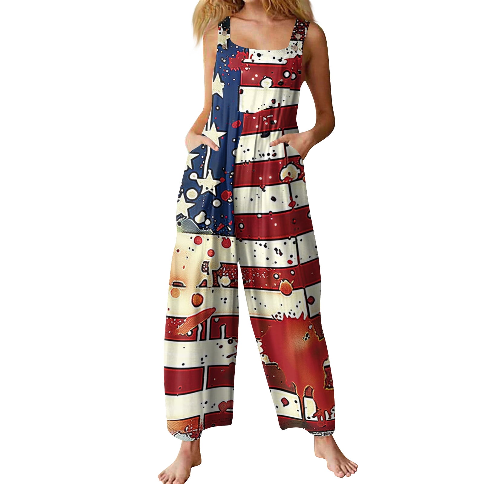 Zhensanguo America Flag Overalls Women 4th Of July Adjustable Straps ...