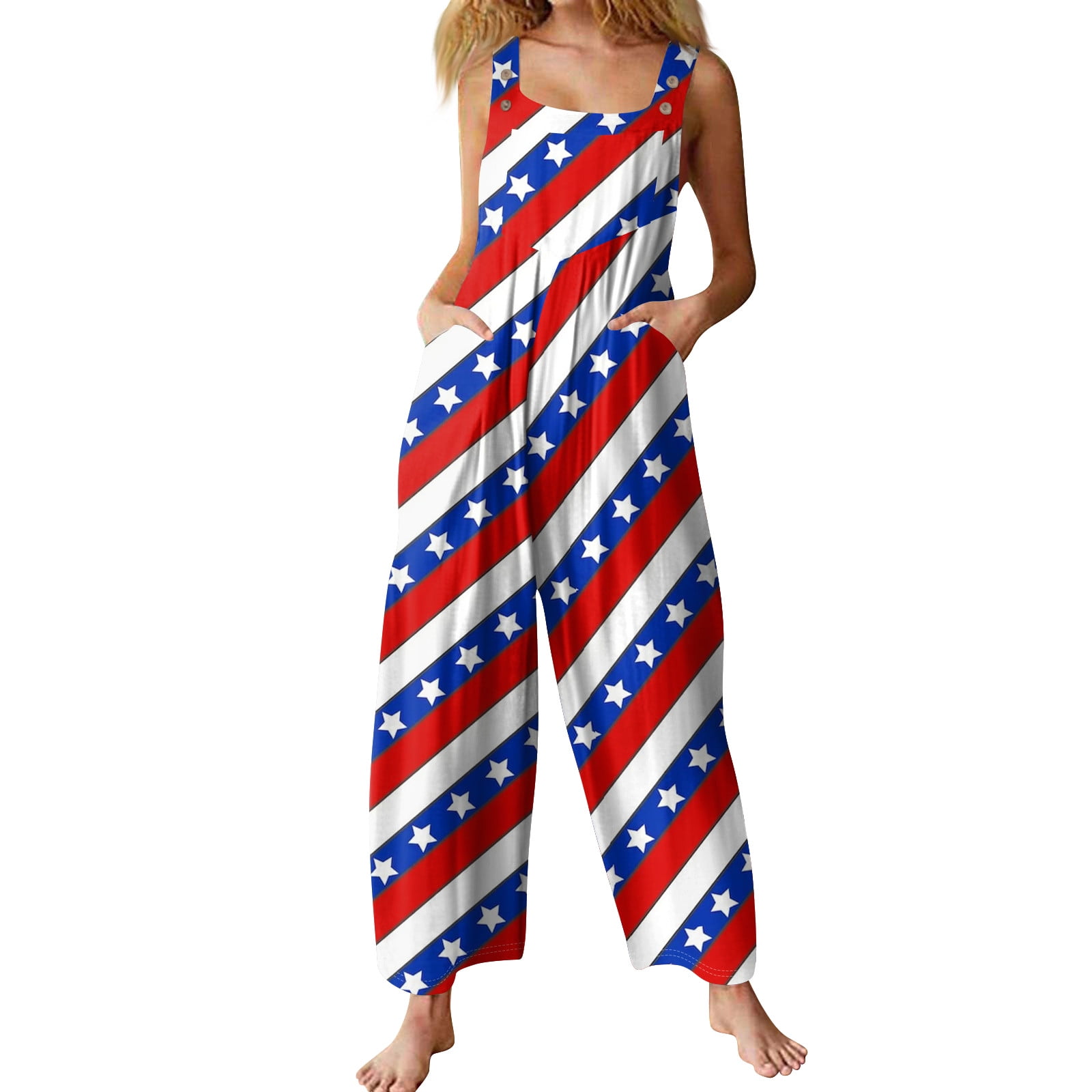 Zhensanguo America Flag Overalls Women 4th Of July 2025 Jumpsuit ...