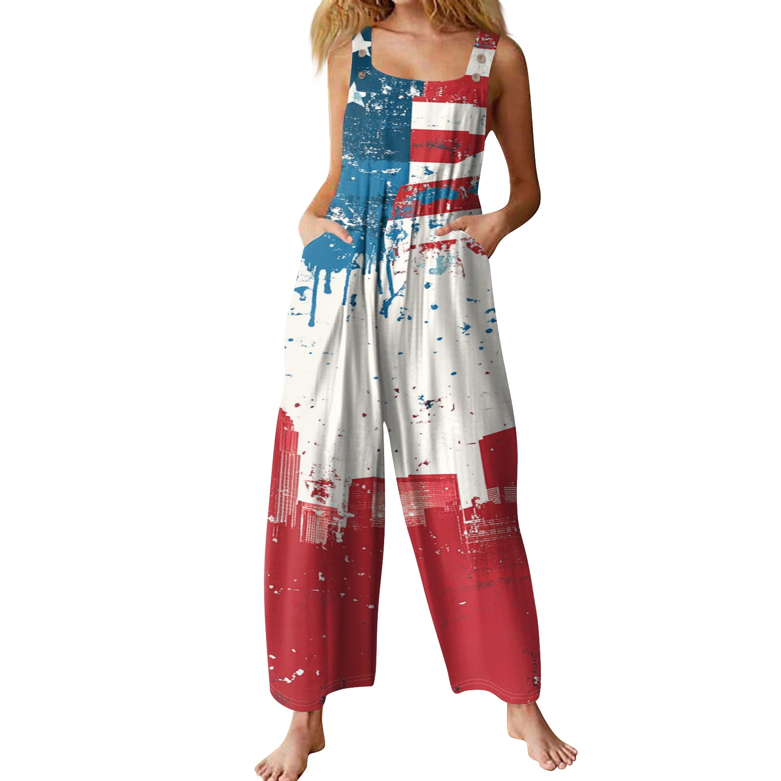 Zhensanguo America Flag Overalls for Women Independence Day Loose ...