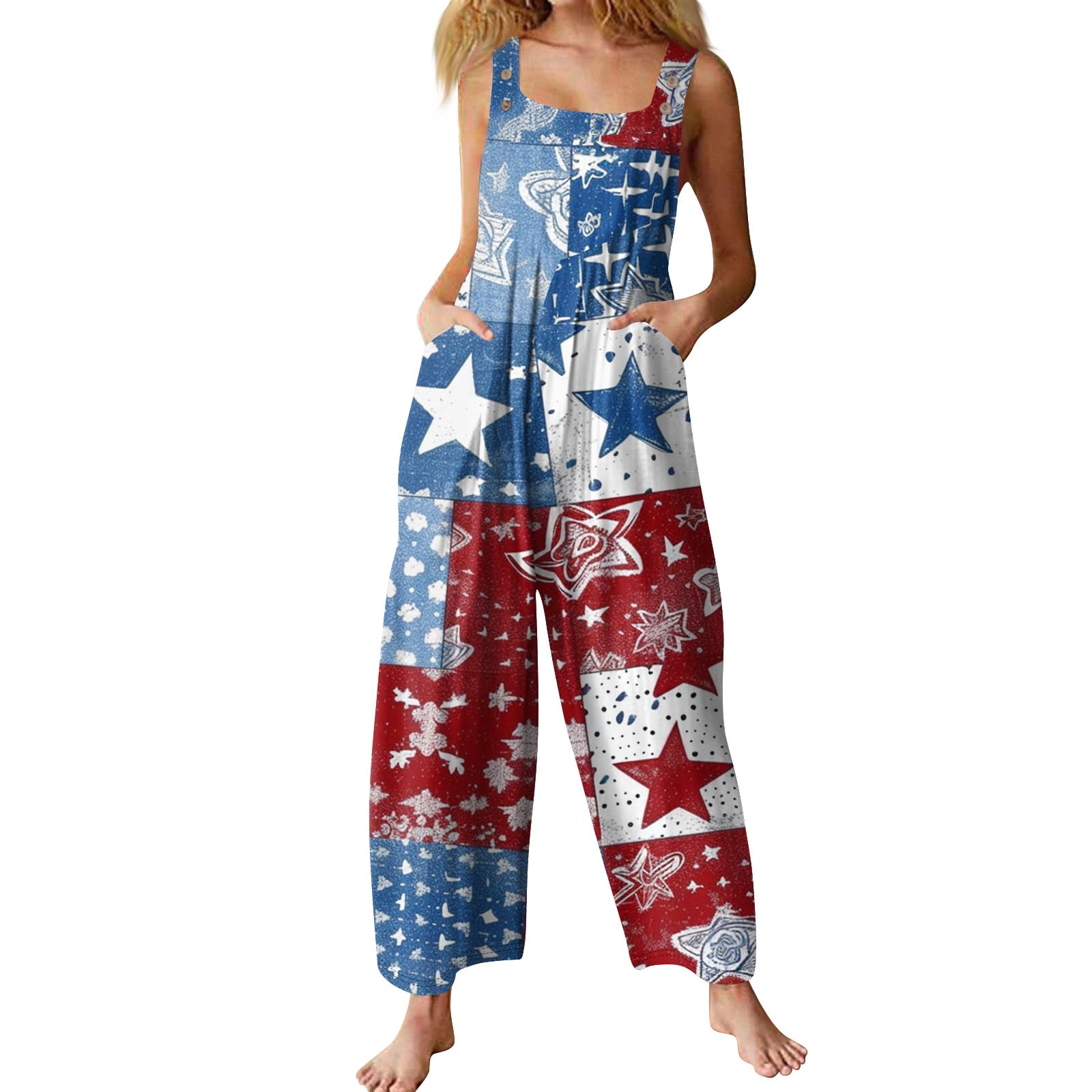 Zhensanguo Patriotic Womens Overalls Stars Stripes 4th Of July Jumpsuit ...