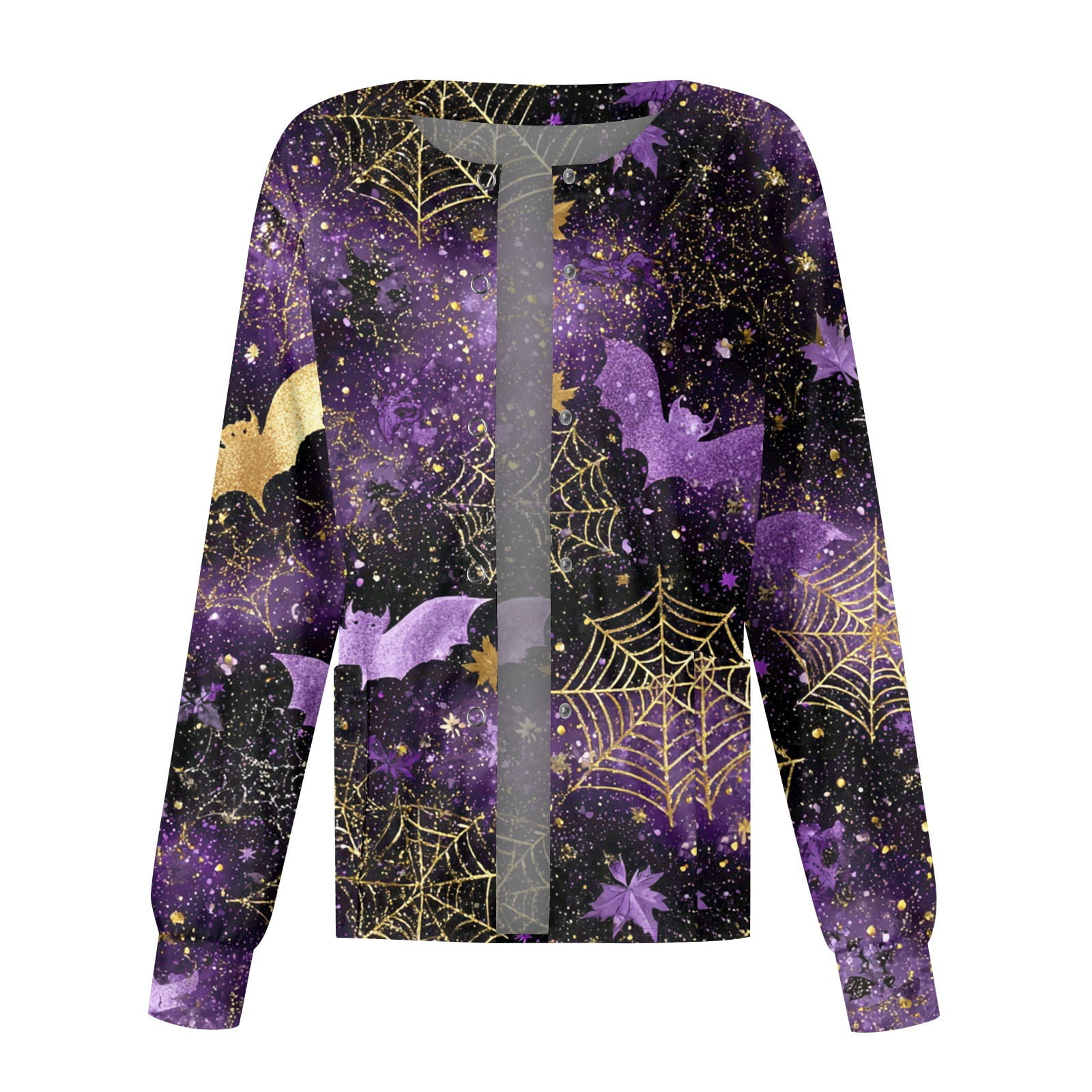 Zhensanguo Halloween Womens Scrub Jacket Long Sleeve 2025 Bats Ghost ...