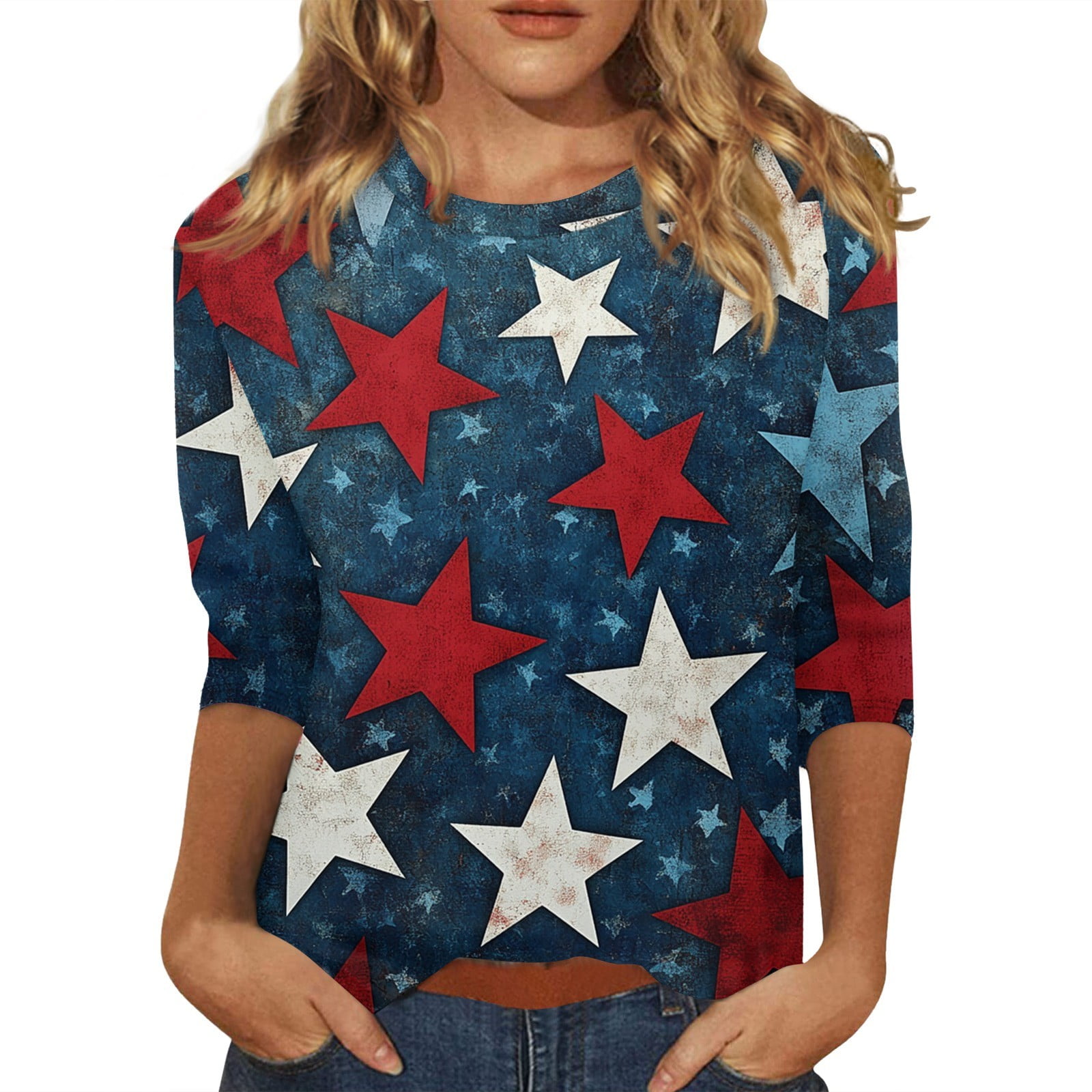 Zhensanguo Independence Day Clothes 3/4 Sleeve Patriotic Stars Stripes ...