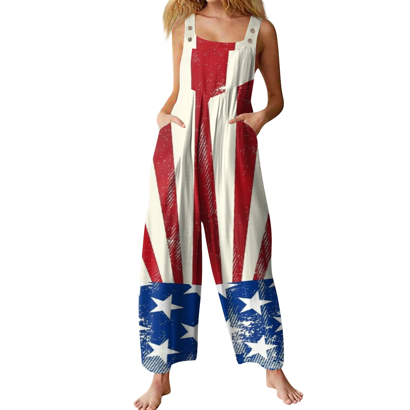 Zhensanguo Independence Day Overalls for Women American Flag Patriotic ...
