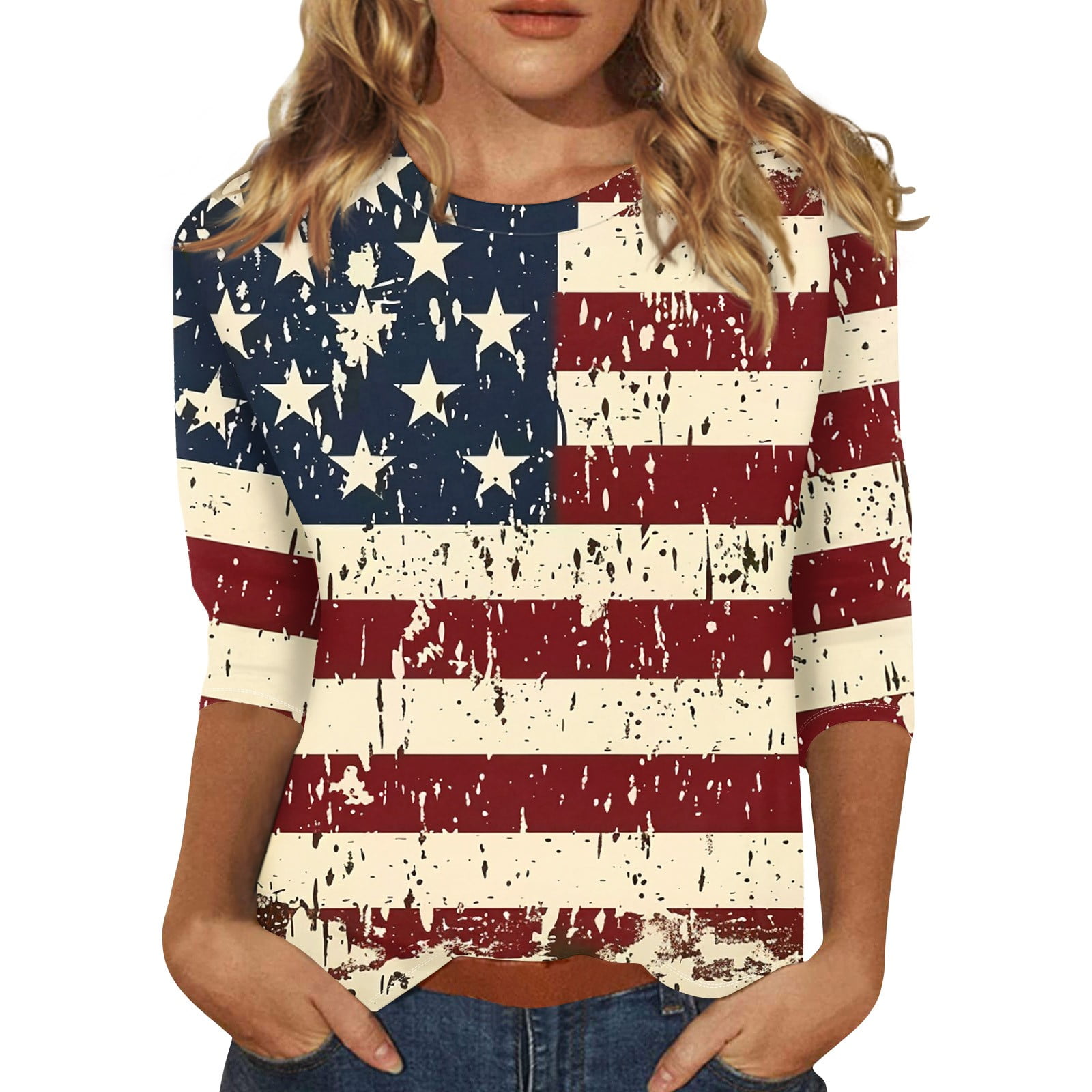 Zhensanguo Independence Day Shirts Women 3/4 Sleeve 4th Of July Stars ...