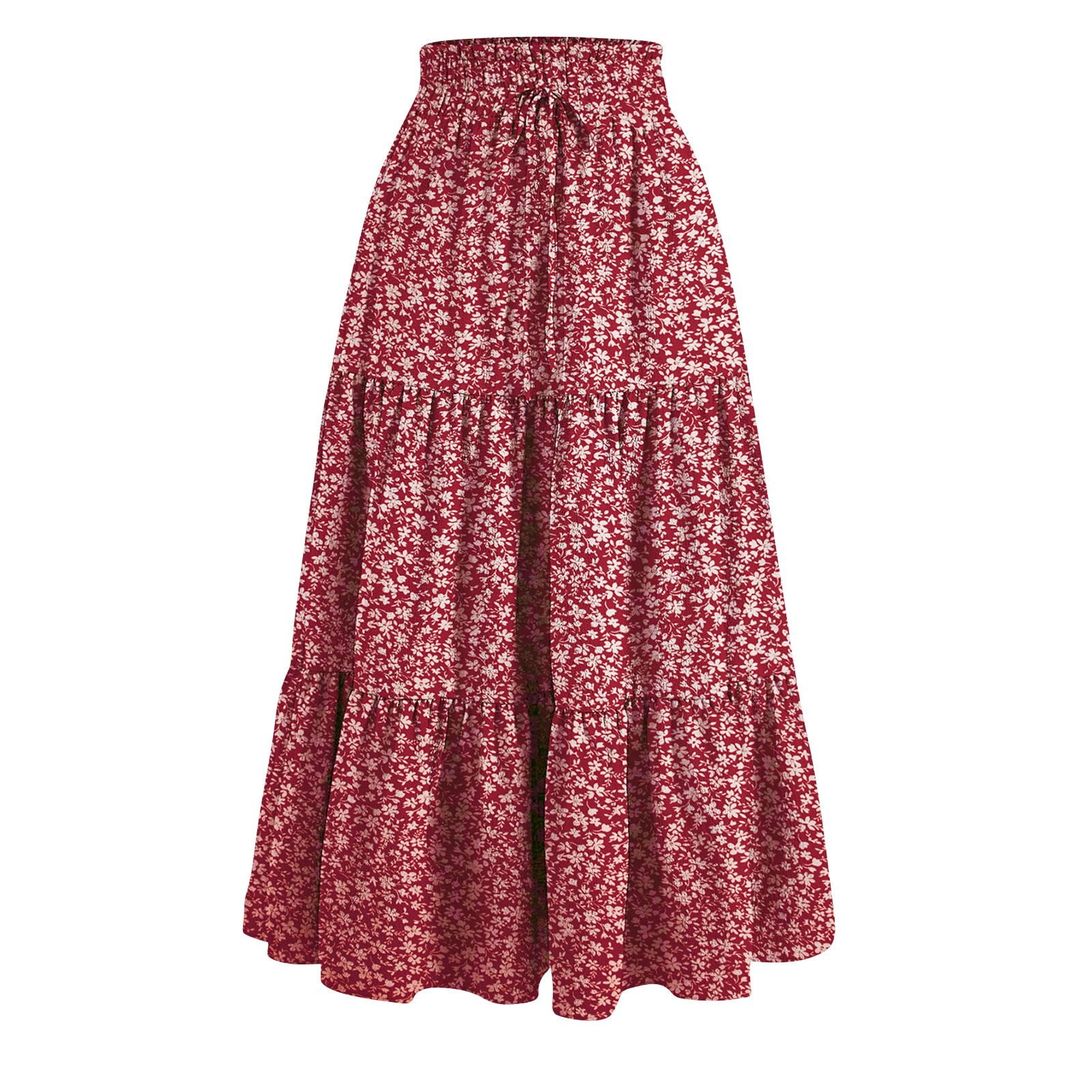Zhensanguo Long Flowy Skirts for Women Casual Tiered Floral High Waist ...