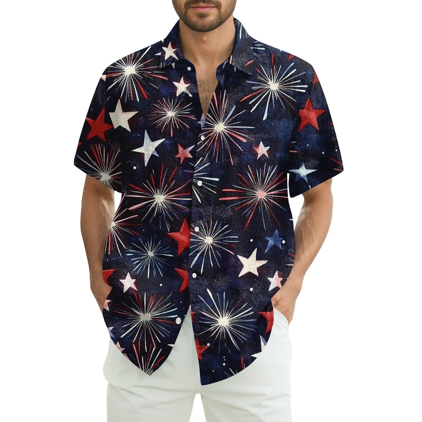 Zhensanguo Patriotic Menst Shirts Button 4th Of July Short Sleeve Stars ...