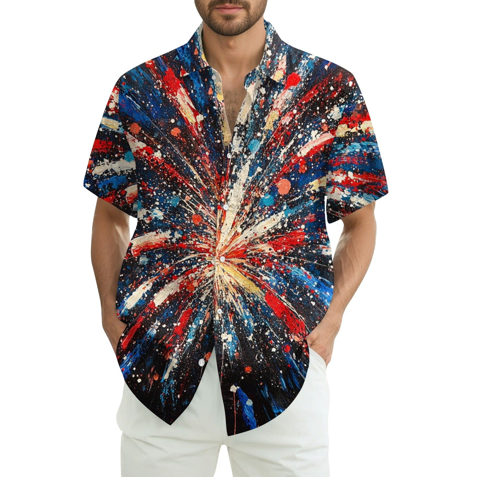 Zhensanguo Patriotic Menst Shirts Button Down 4th Of July Short Sleeve ...
