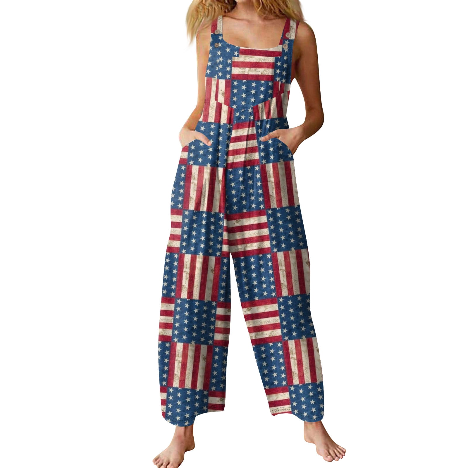 Zhensanguo Patriotic Womens Overalls Red White Blue Stripes ...