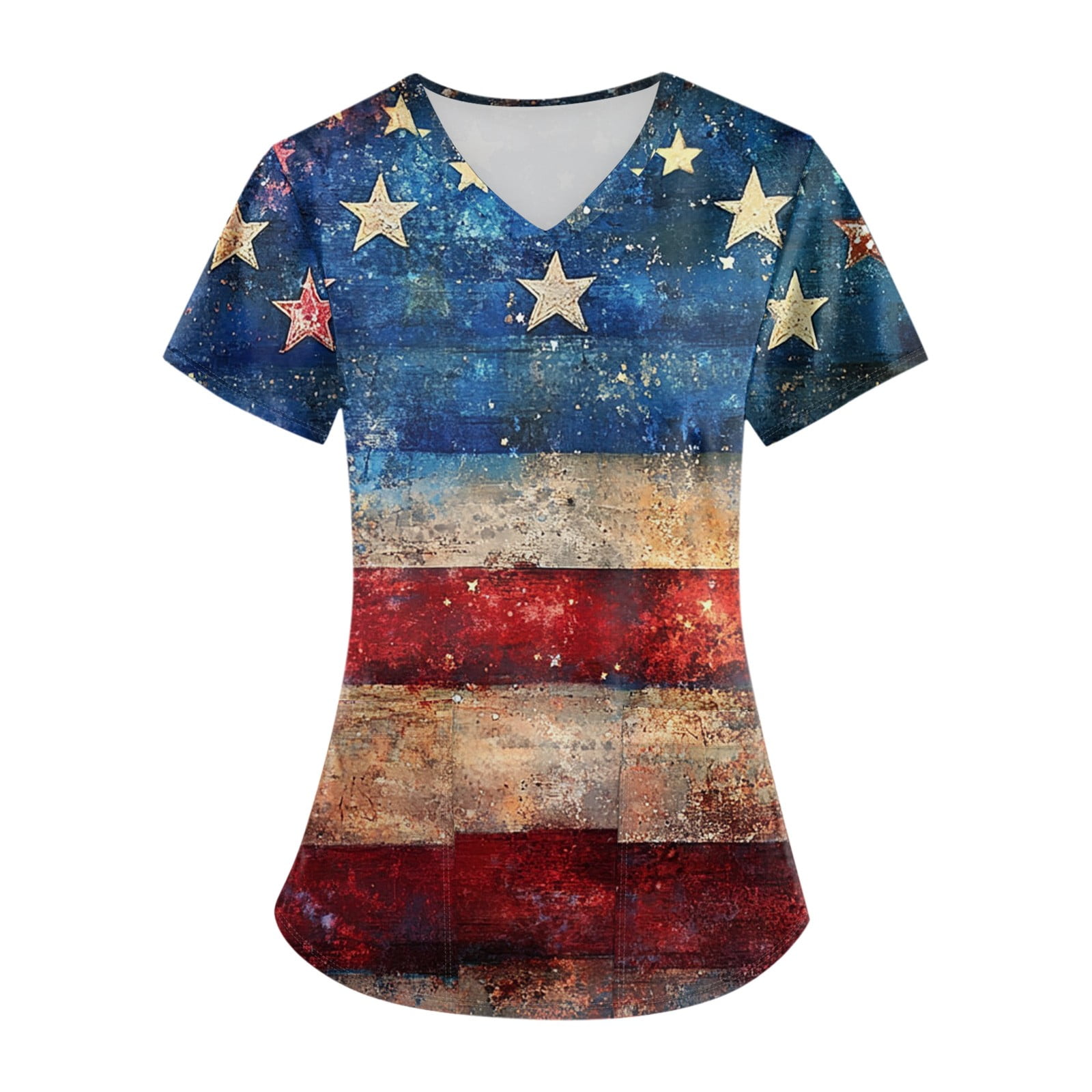 Zhensanguo Red Patriotic Scrub Tops Independence Day American Flag 4th ...