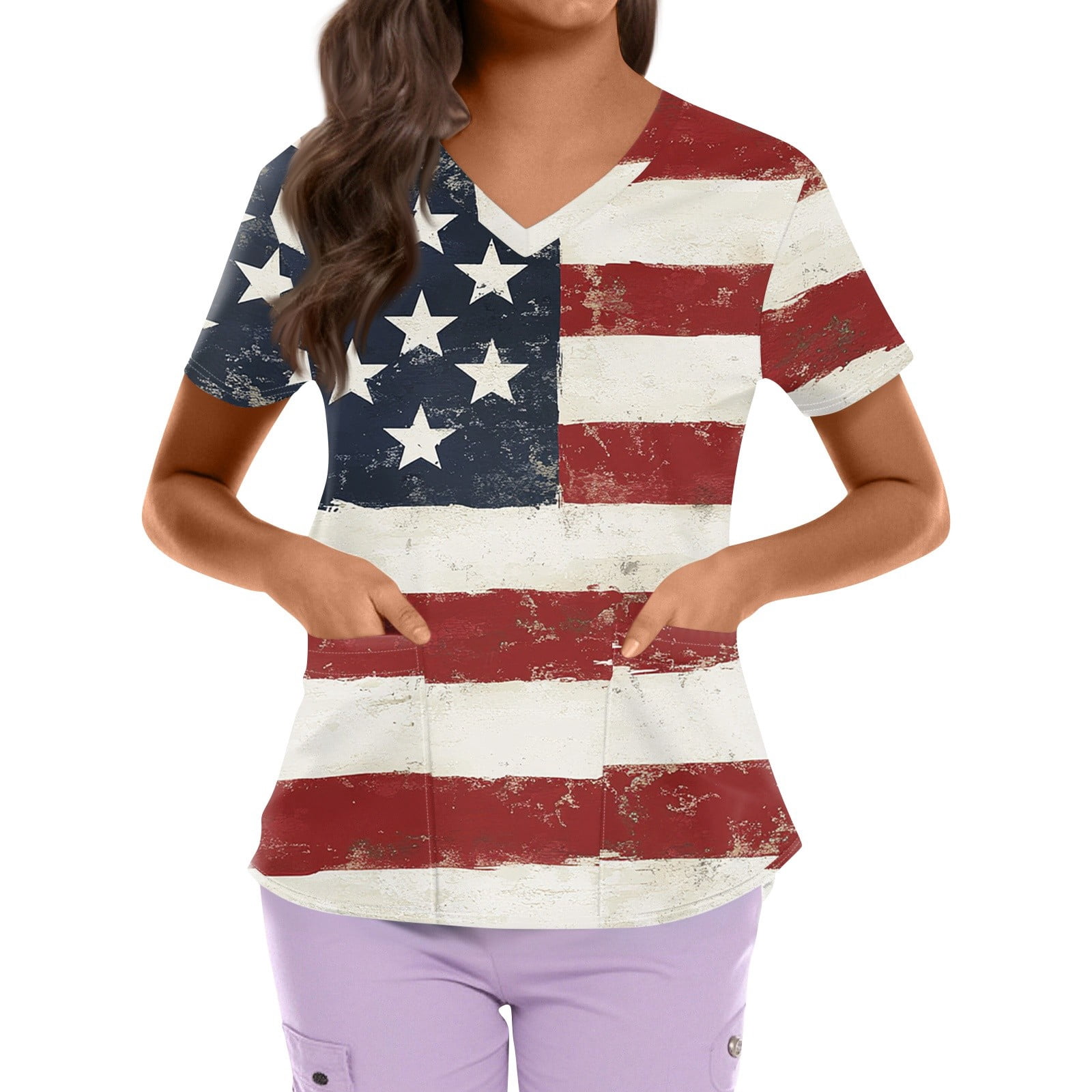 Zhensanguo Red Patriotic Scrub Tops Independence Day USA Flag 4th Of ...