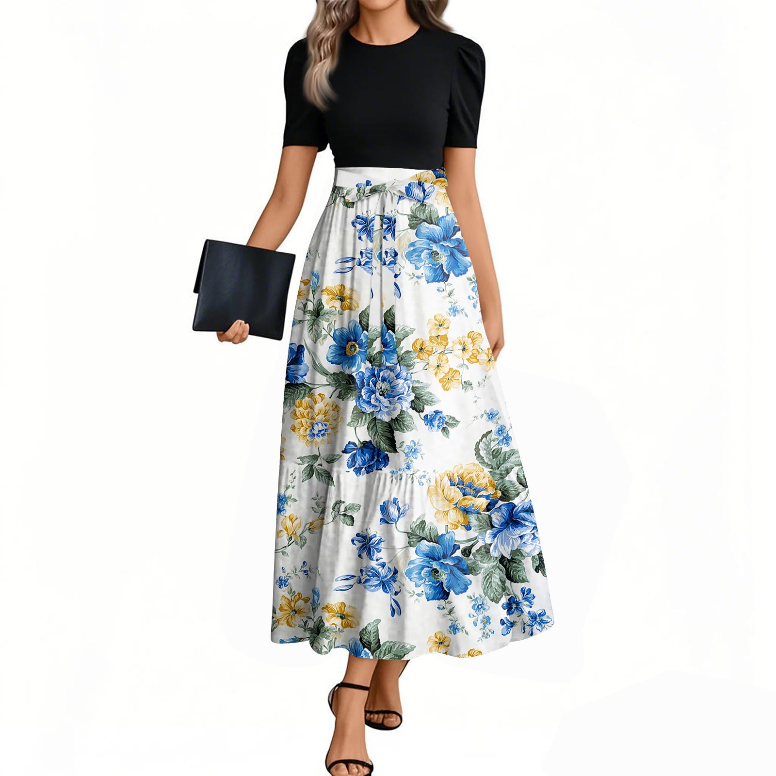 Zhensanguo Spring Dresses for Women Floral Casual Short Sleeve Dress ...