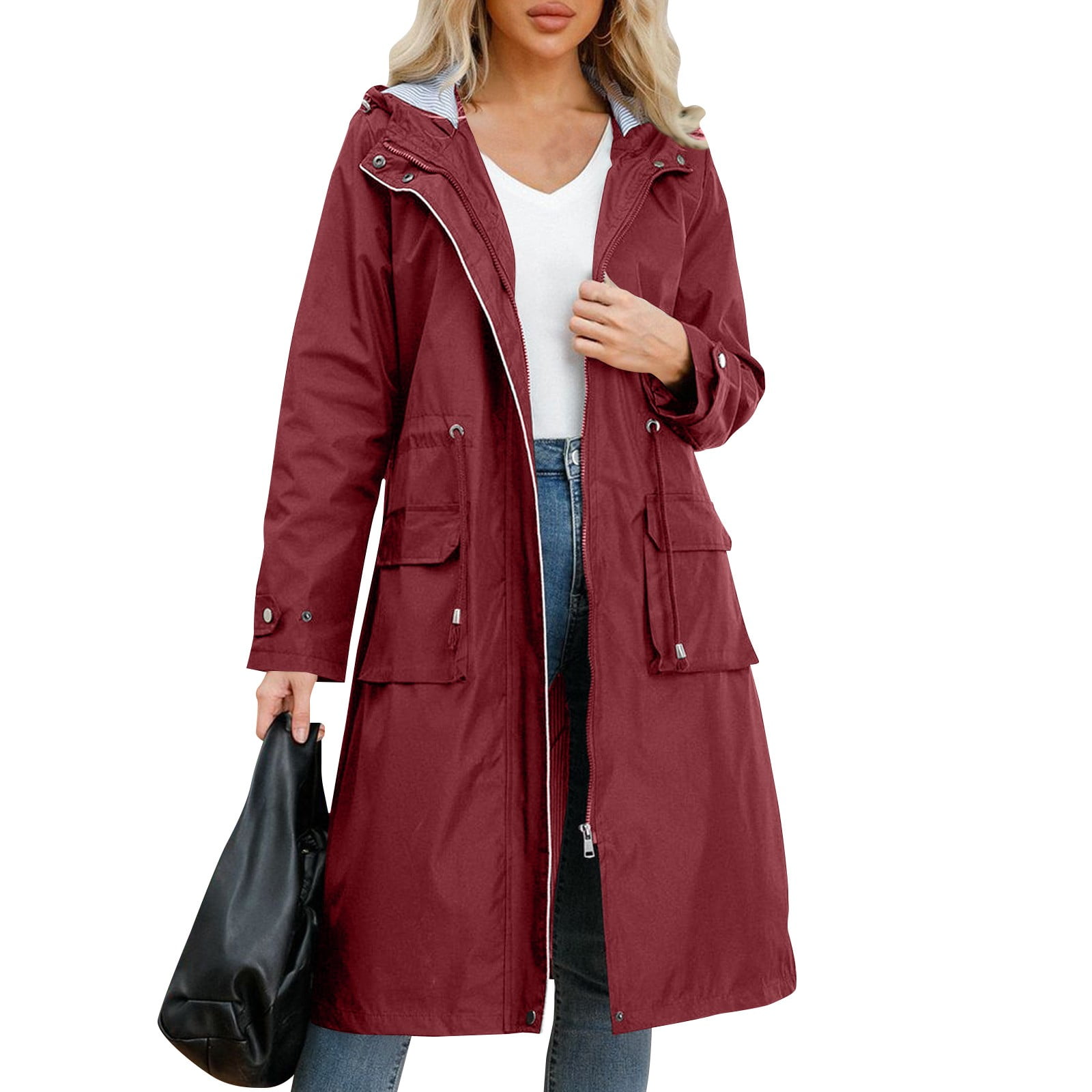 Zhensanguo Women Waterproof Raincoat Lightweight Packable Active ...