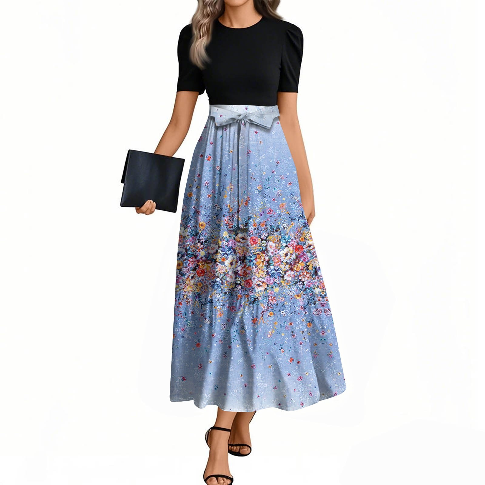 Zhensanguo Womens Dresses Summer Floral a Line Short Sleeve Maxi ...