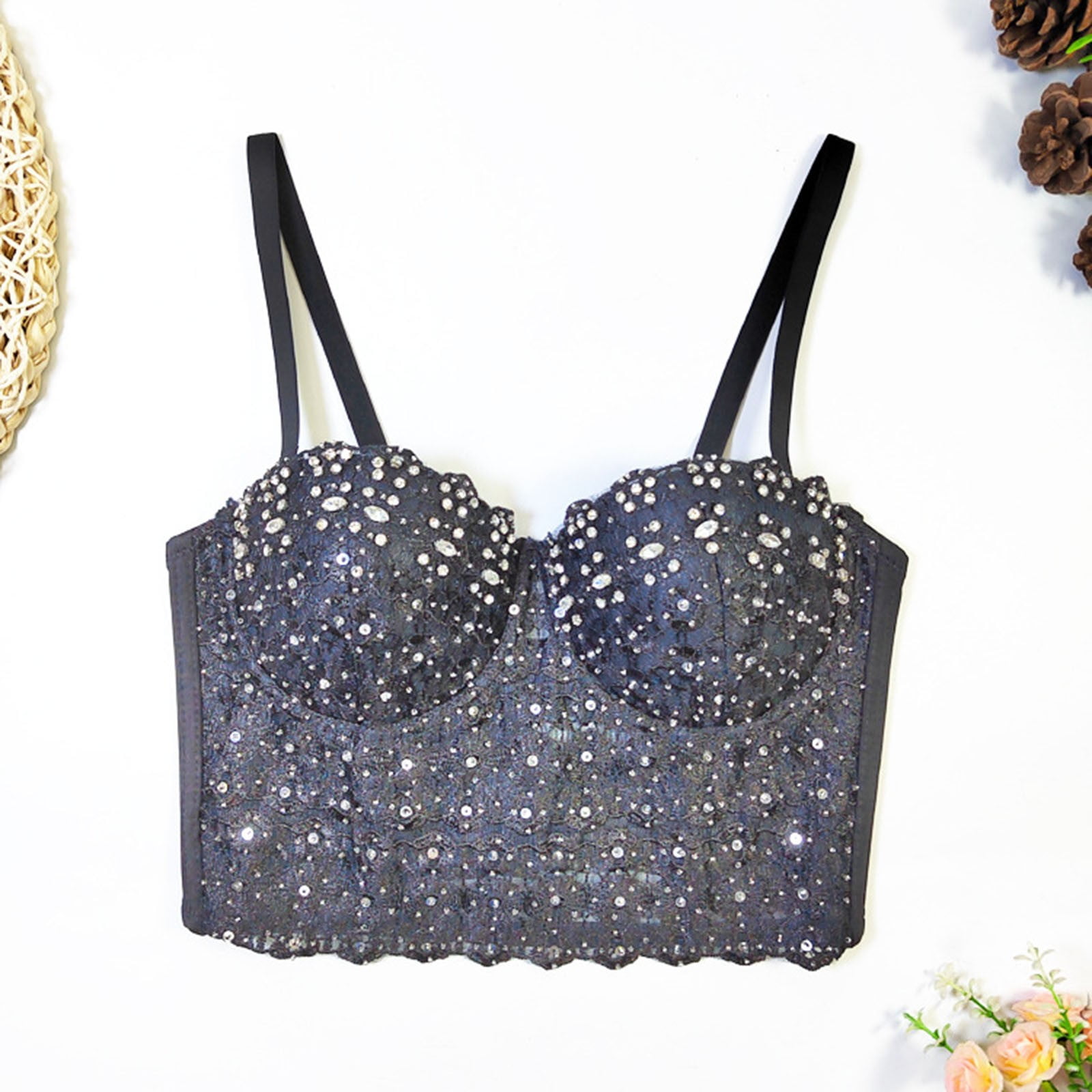 Zhi Women's Rhinestone Push-Up Bra, Sparkly Design & Adjustable Straps ...
