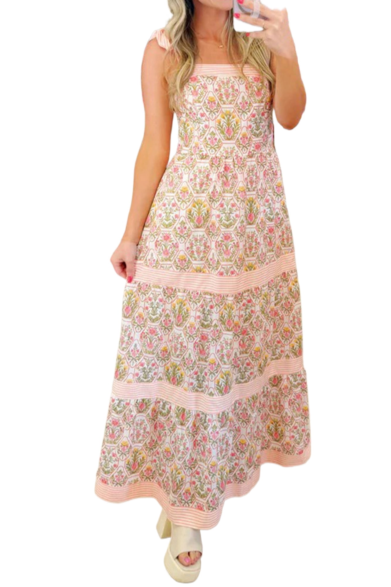 ZhiHiMeRi Floral Tie Strap Dress for Women – Easter Gift Maxi Dress M ...