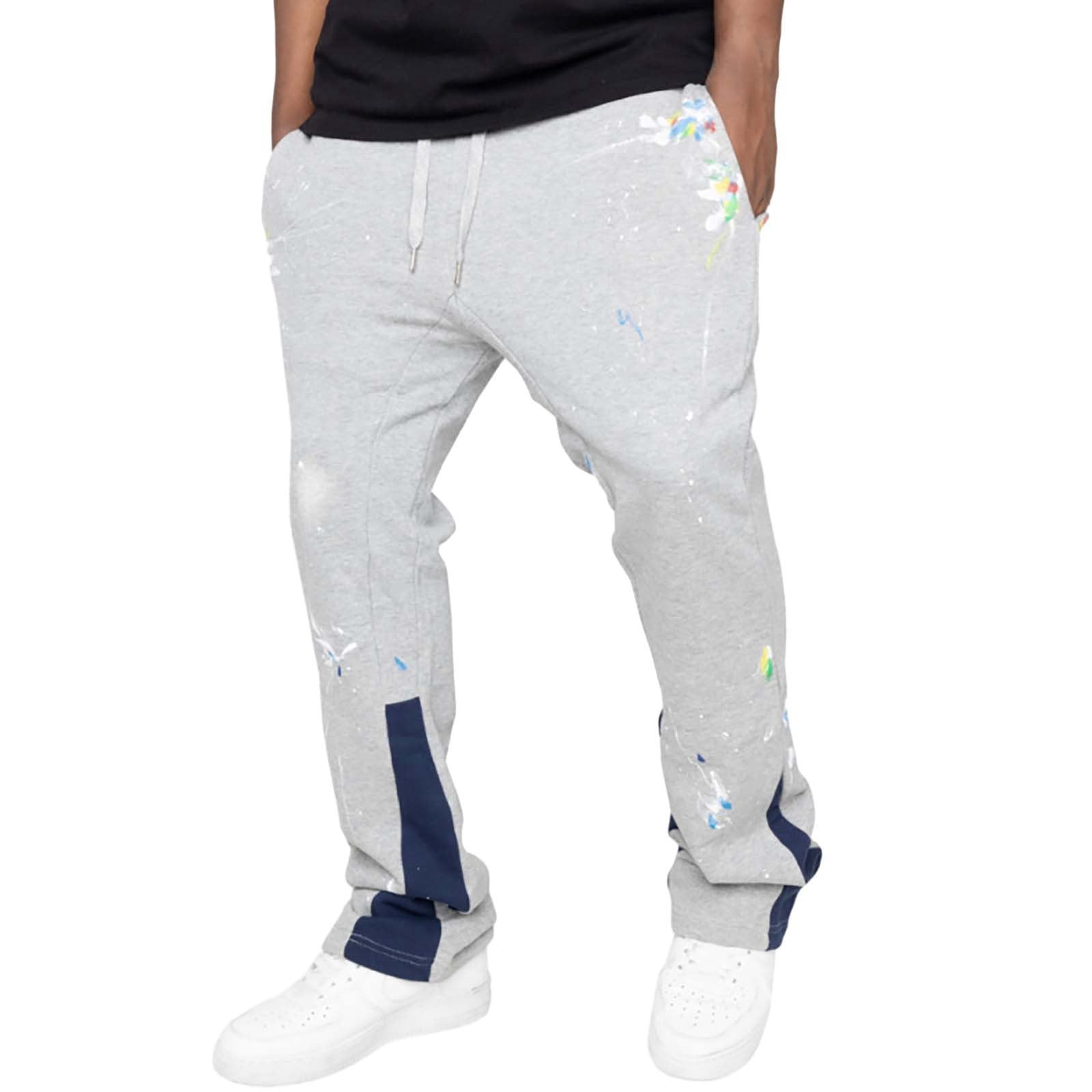 Zhishanbh Mens Pants Splatted ink Elastic Loose and Slightly Flared ...