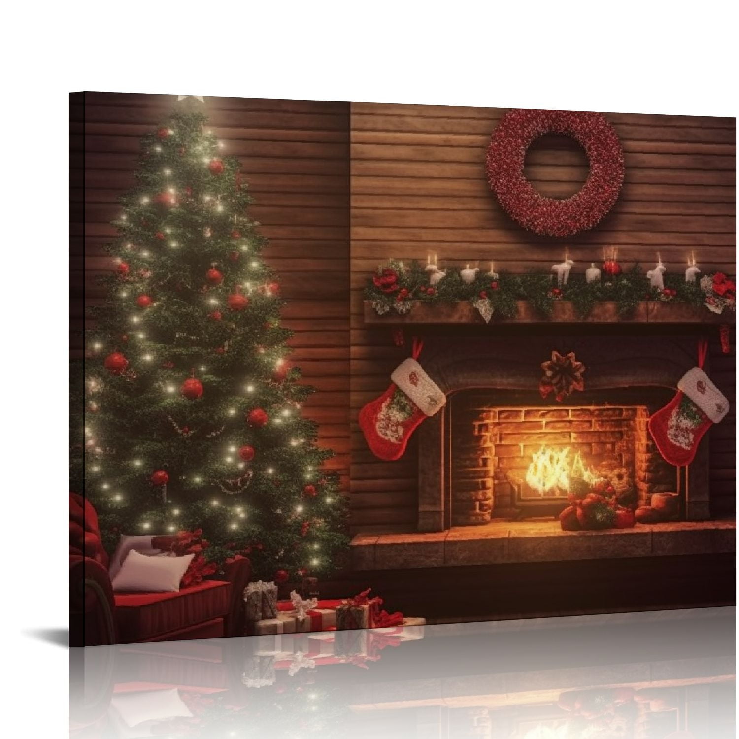 Zhiwo Christmas Canvas Prints Wall Art, Light Up Snowy Scene Picture ...