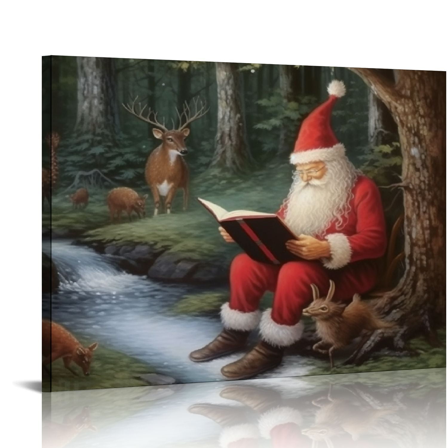 Zhiwo Posters Christmas Wall Art Dwarf in The Forest Reading A Book Oil ...