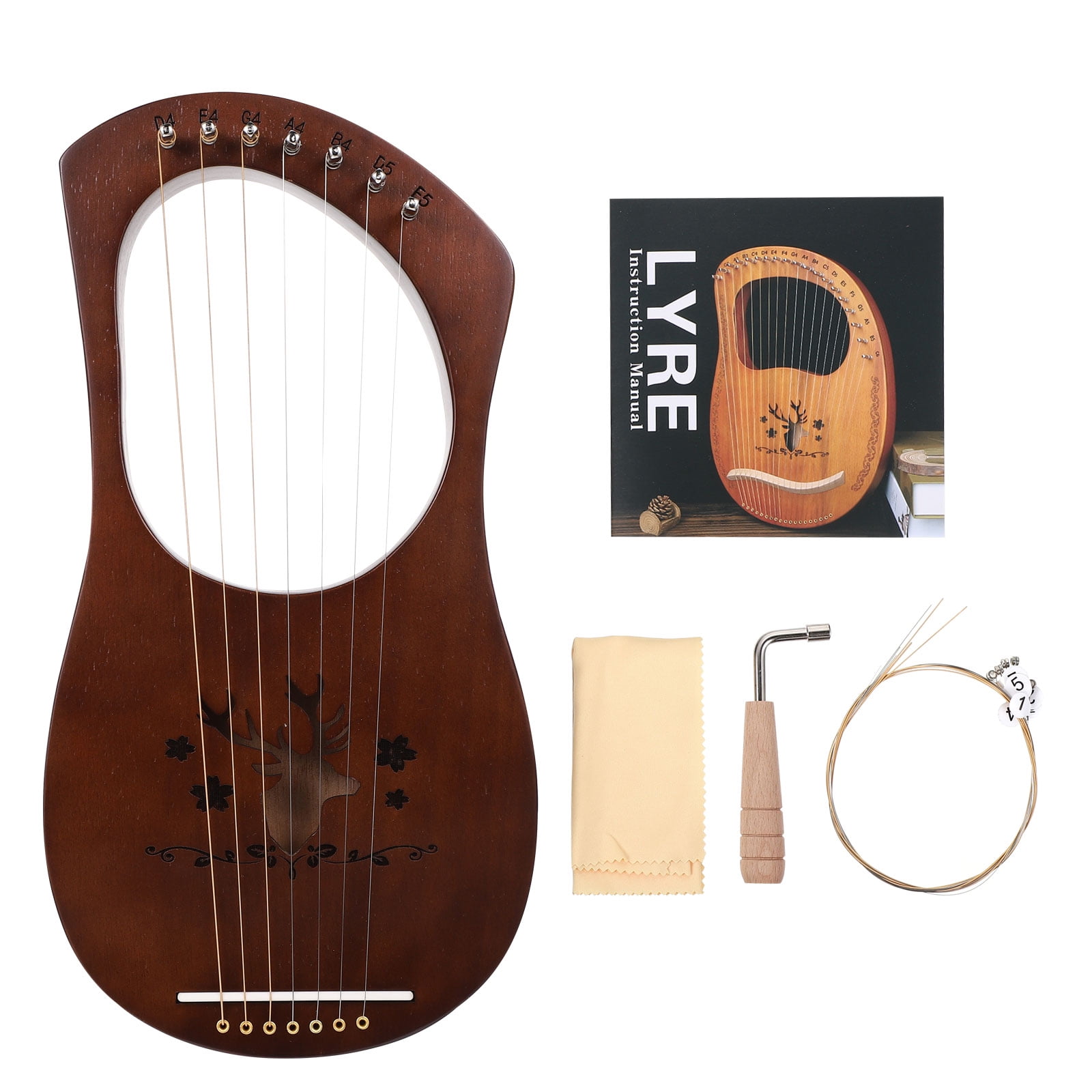 Zhiyie 1 Set Wooden Lyre Harp Retro 7-string Lyre Harp Musical String ...