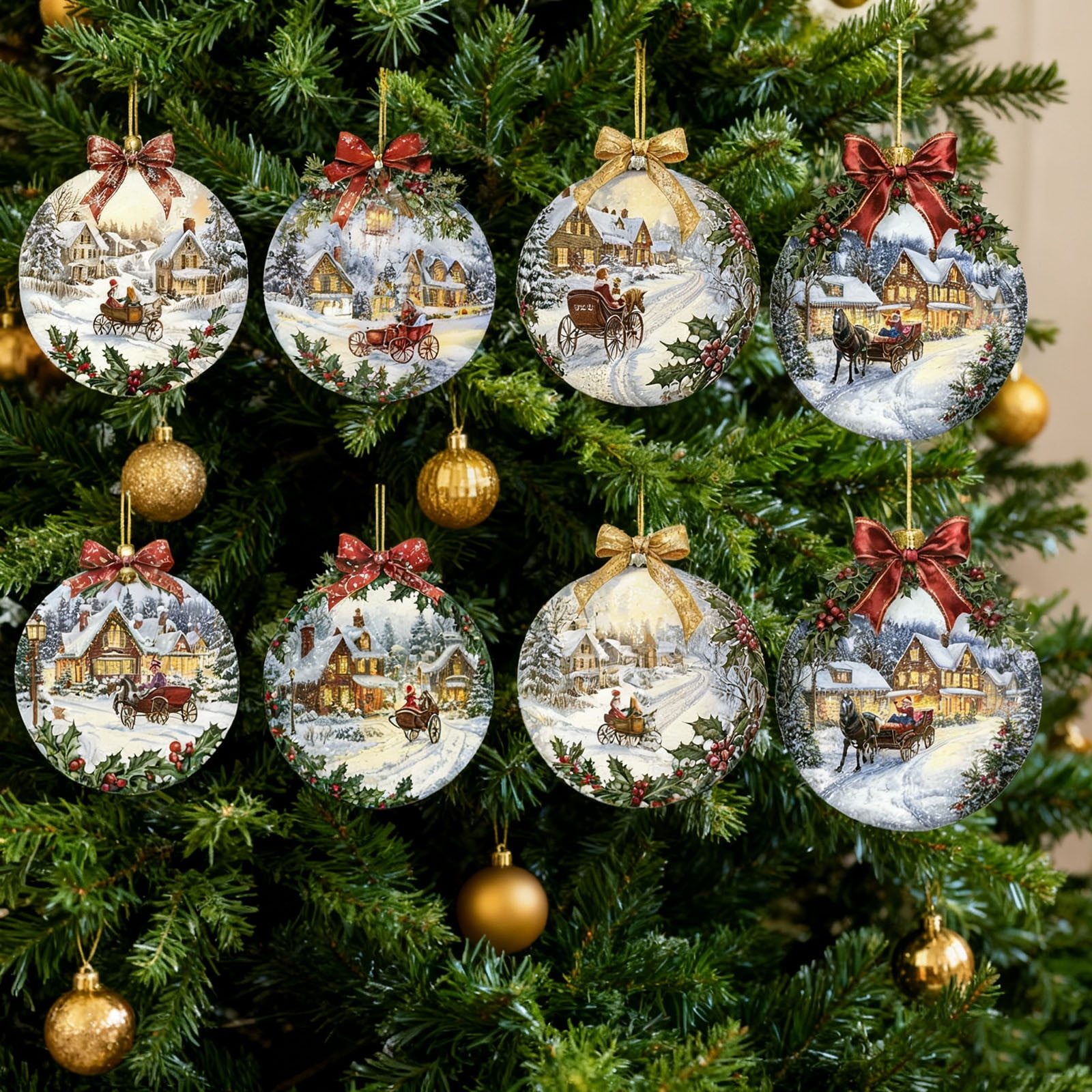 Zhmrfg Christmas Decor Acrylic Winter Village Hanging Ornaments (8pcs ...
