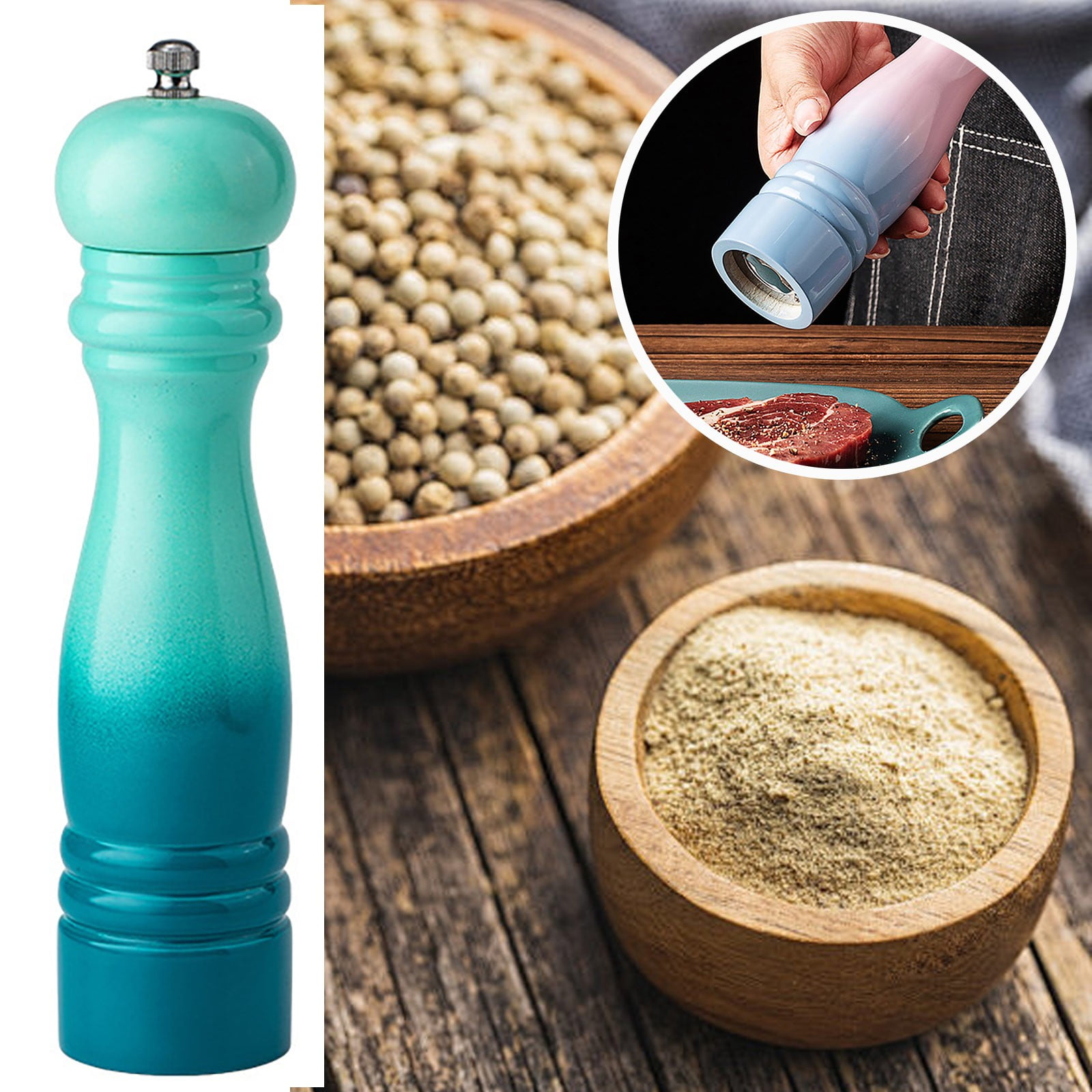 Zhnaai Grinder Mill,Food Storage,8 inches Wooden Grinder Mill Sets of ...