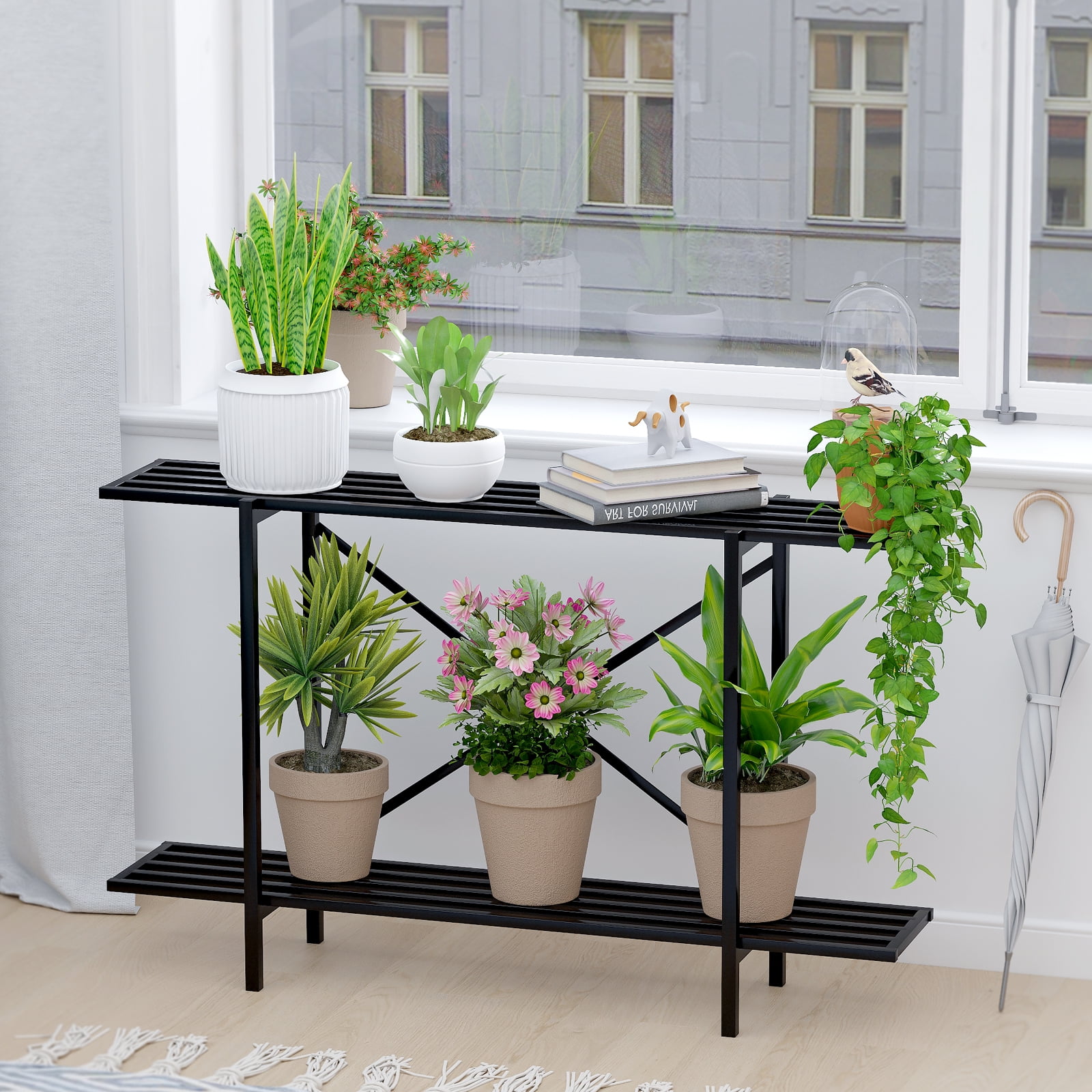 Zhongma 2 Tier Metal Sturdy Heavy Plant Stand, Narrow Plant Stand ...