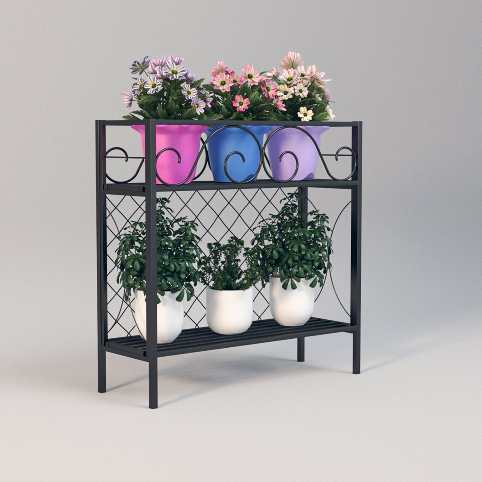 Zhongma 2 Tier Sturdy Privacy Railing Panels Heavy Metal Plant Stand Planter for Small spaces ...