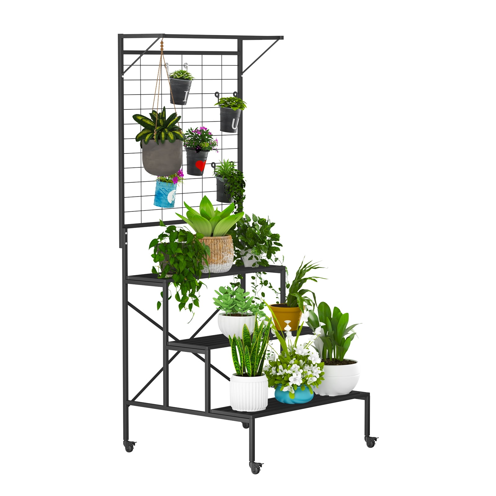 Zhongma 3 Tier Heavy Duty Plant Stand with Hanging Plant pot shelf ...