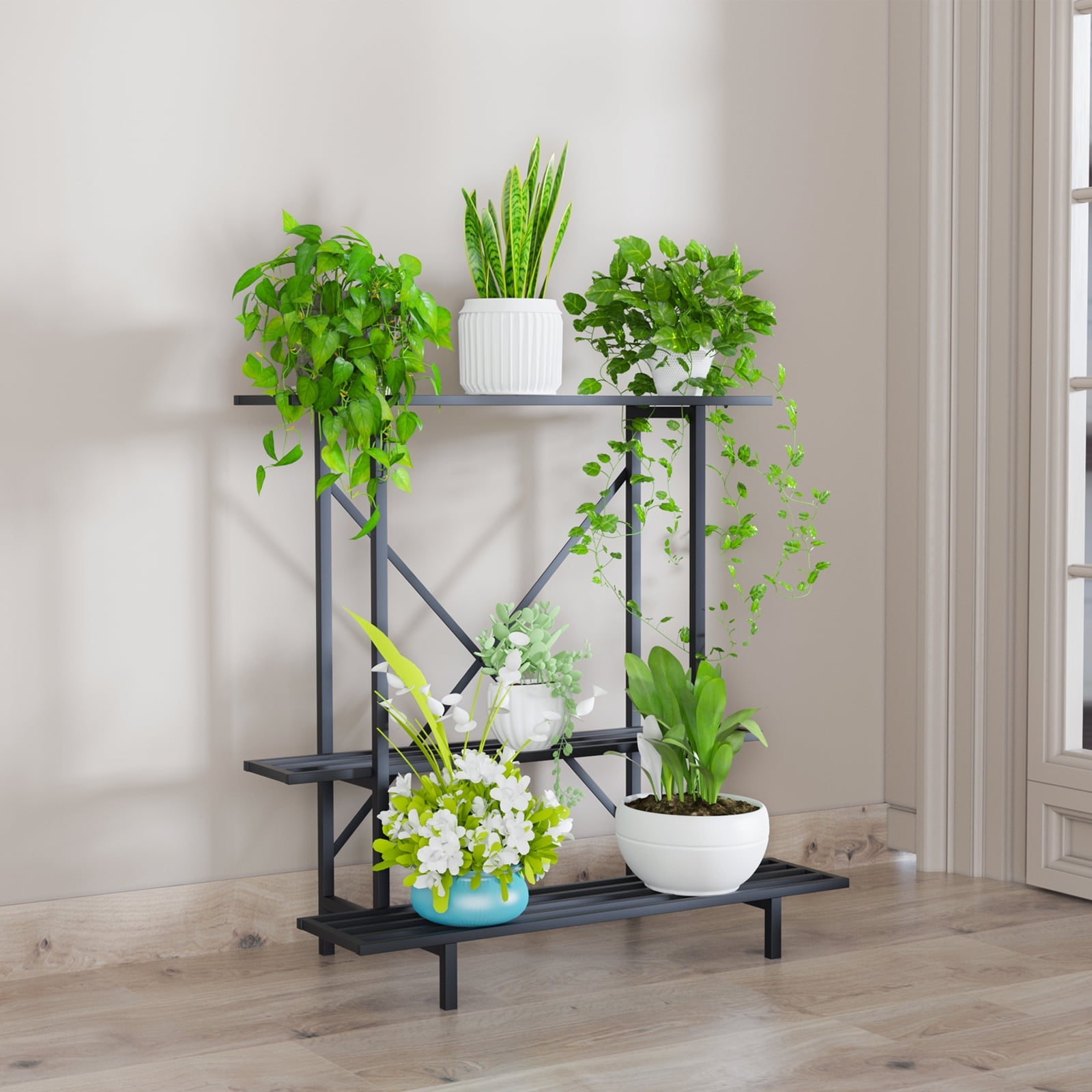 Zhongma 3 Tier Sturdy Plant Stand With Wheel, Heavy Duty Plant Holder ...