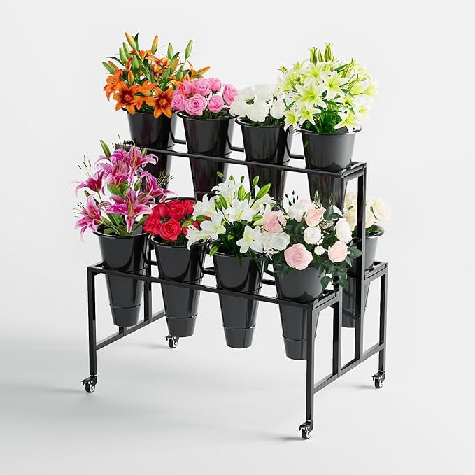 Zhongma Flower Bar Stand Display shelf with Black Buckets for Fresh and ...