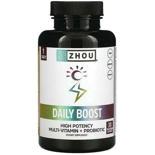 Zhou Nutrition Daily Boost Multivitamin with Probiotic | Vegan | Gluten ...